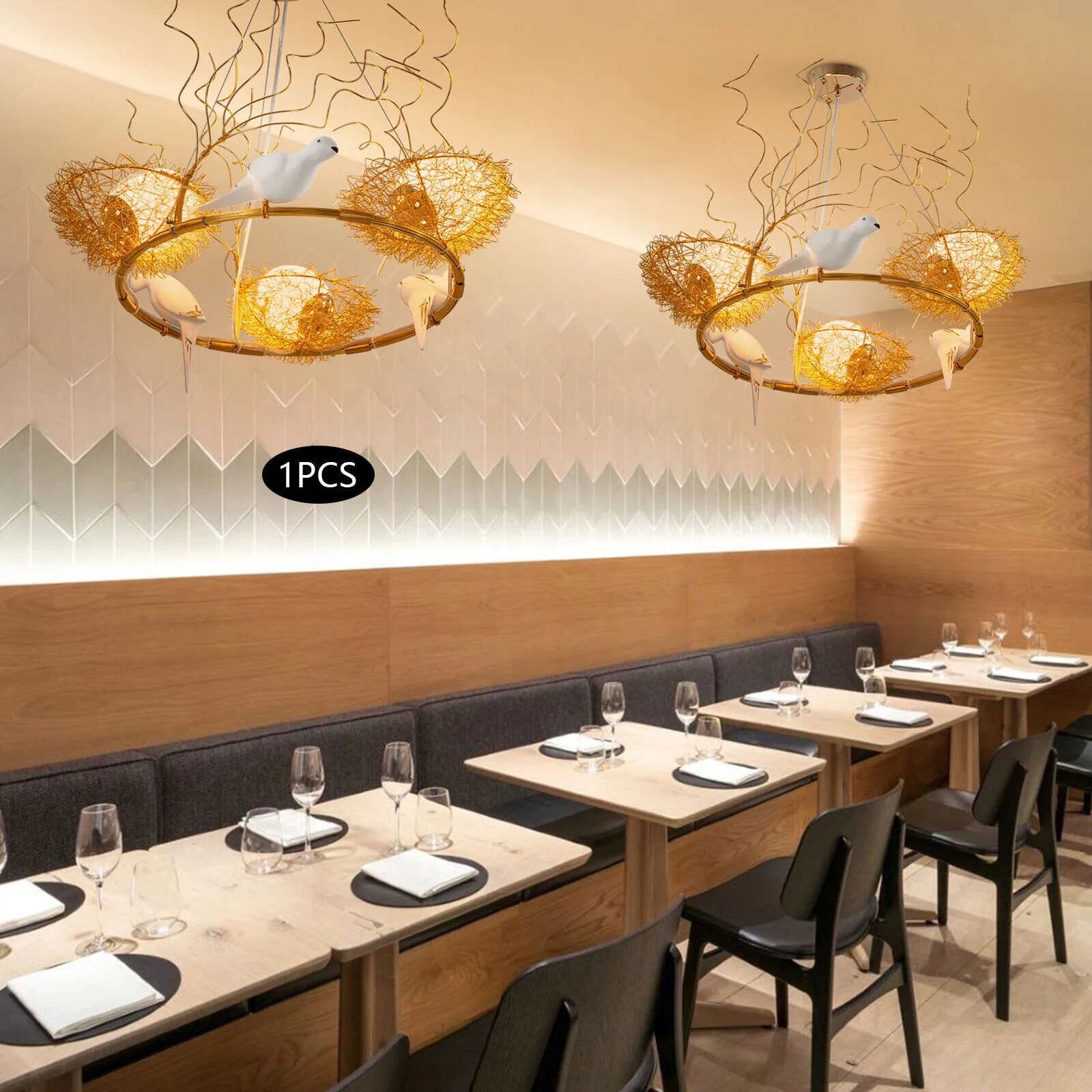 SHZICMY 3-Light Bird Nest Chandelier Ceiling Lamp LED Pendant Lamp ...