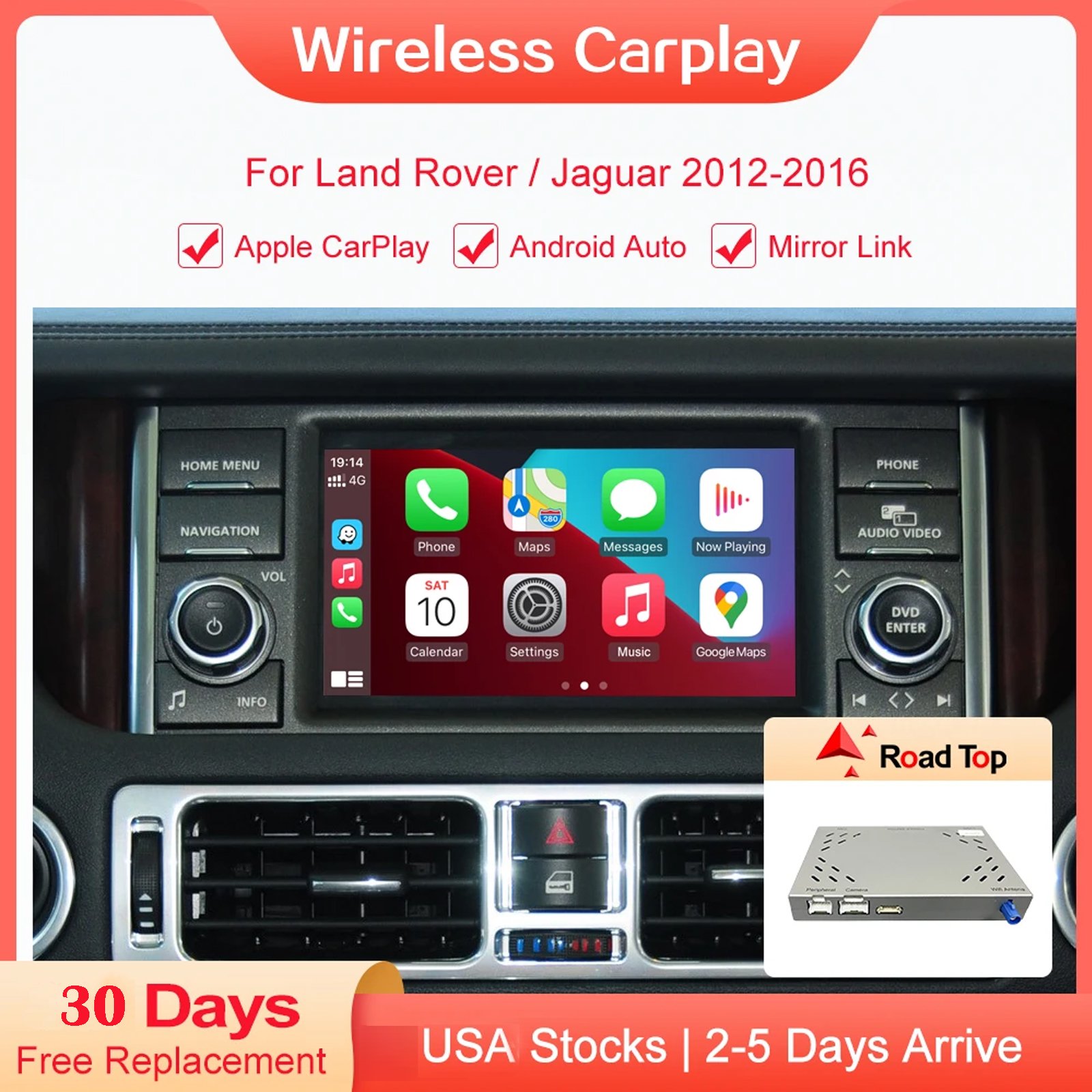 Road Top Wireless Carplay Retrofit Kit Decoder for 2012-2016 Land Rover ...
