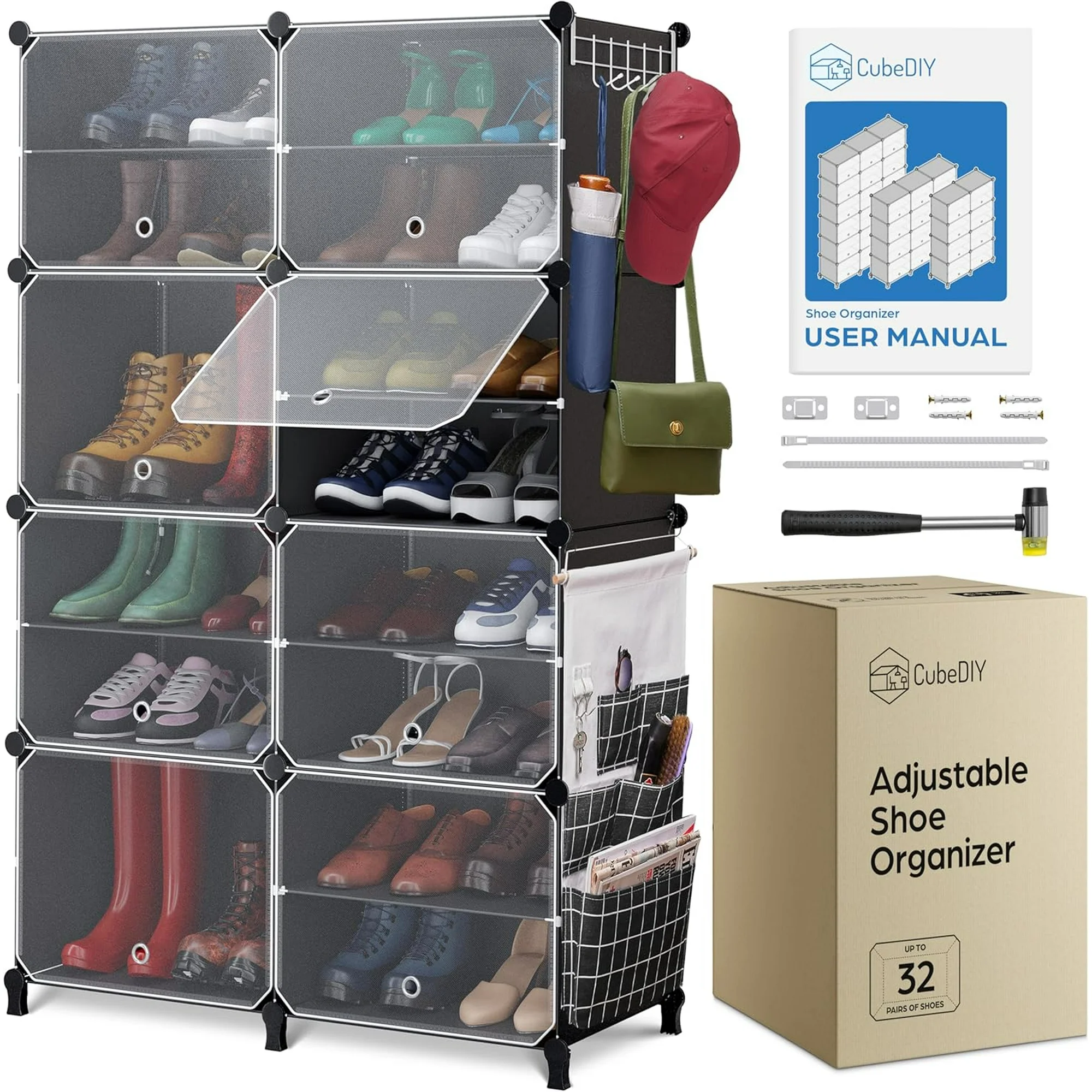 Shoe Organizer Cabinet Up To 32 Pairs, Shoe Closet-Portable Closed Shoe ...