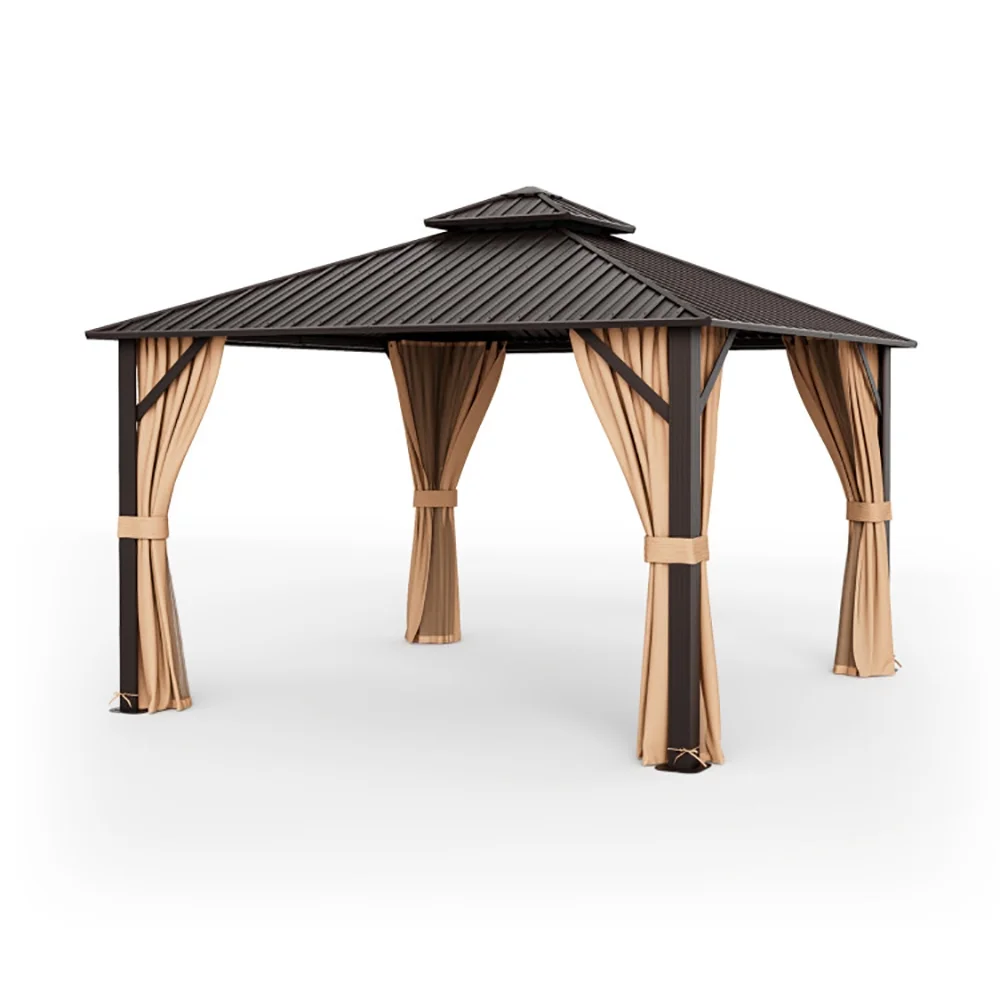 Topcobe 12 x 12 Feet Double-Roof Patio Hardtop Gazebo with Steel Roof ...