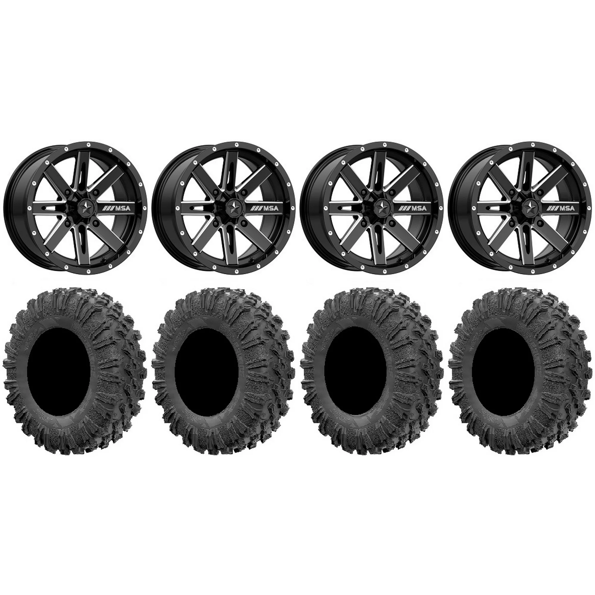 MSA Milled Boxer 15" ATV Wheels 30" MotoRavage Tires Sportsman RZR ...