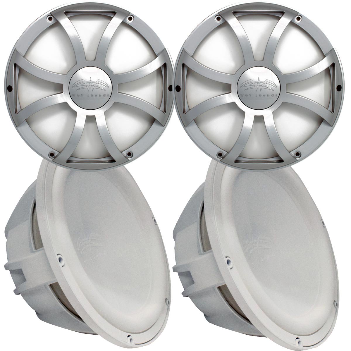 Two Wet Sounds Revo 12" Subwoofers & Grills - White Subwoofers & Silver ...