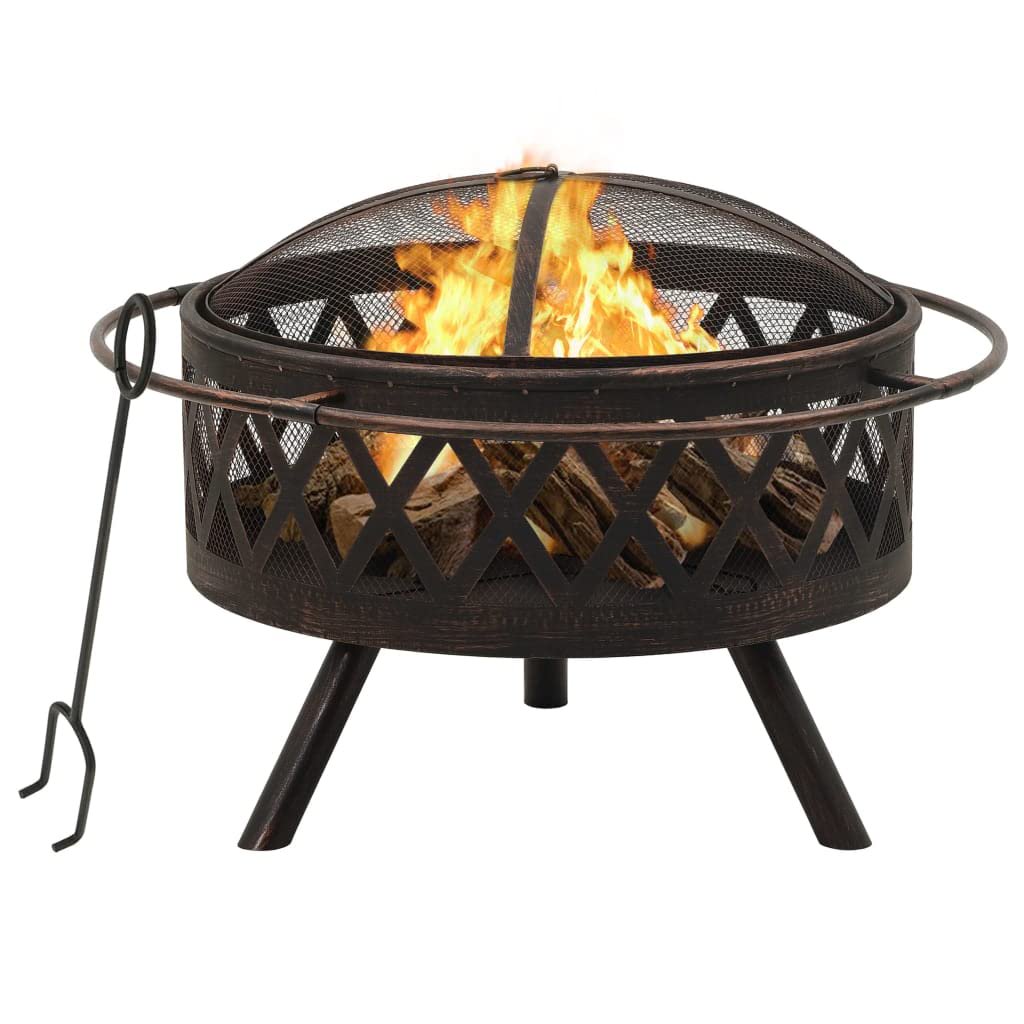 Rustic Fire Pit with Poker Outdoor Garden Patio Balcony Backyard Fire ...
