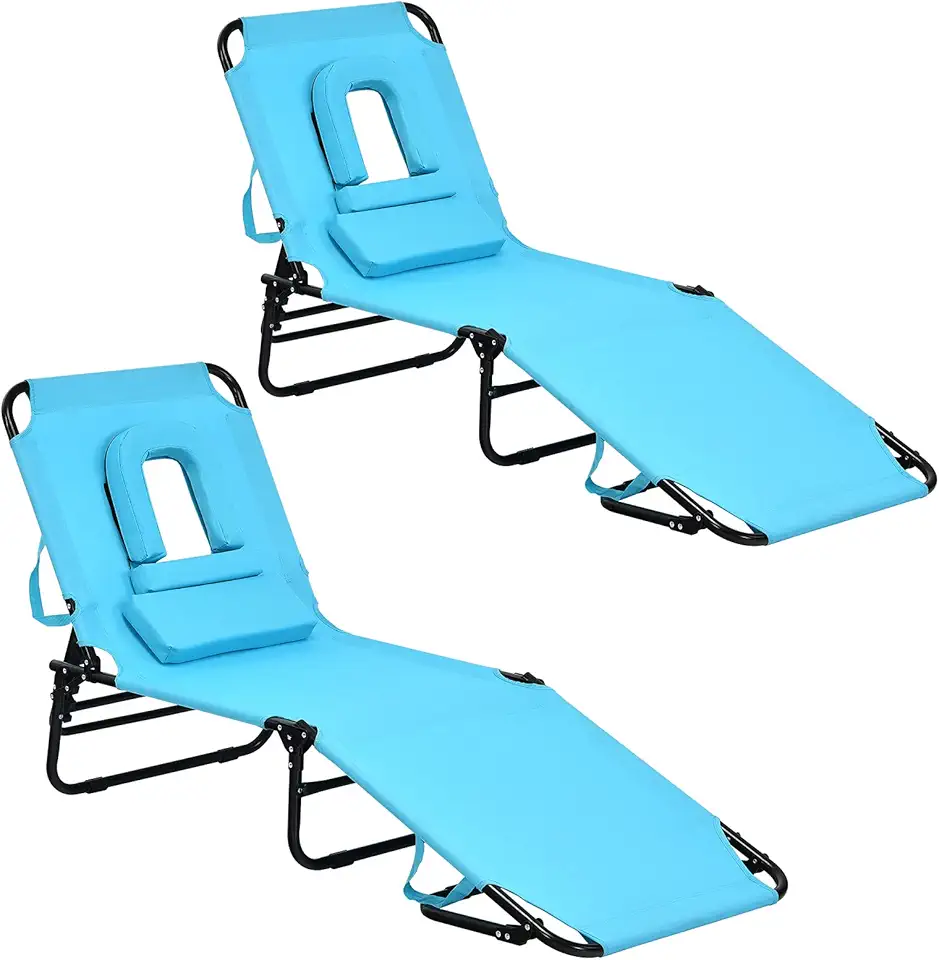 GYMAX Beach Lounge Chair, Sunbathing Chair Patio Lounge Chair Folding ...
