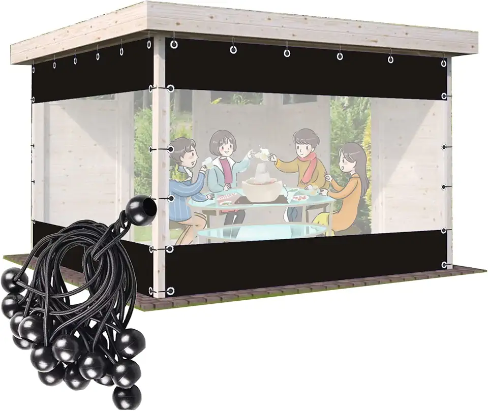 Patio Curtains Outdoor Waterproof, with Clear Tarp Panel 0.5mm PVC ...