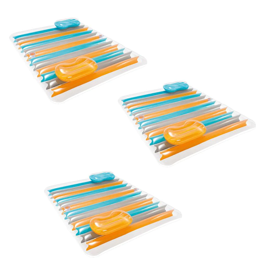 Intex Inflatable Double Pool Lounge Mat with Pillows and Cup Holders (3 ...