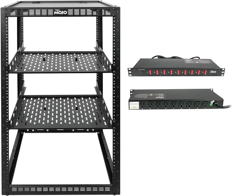 20U Open Frame Network Rack+Rack Mount Power Strips, Server Rack with 2 ...