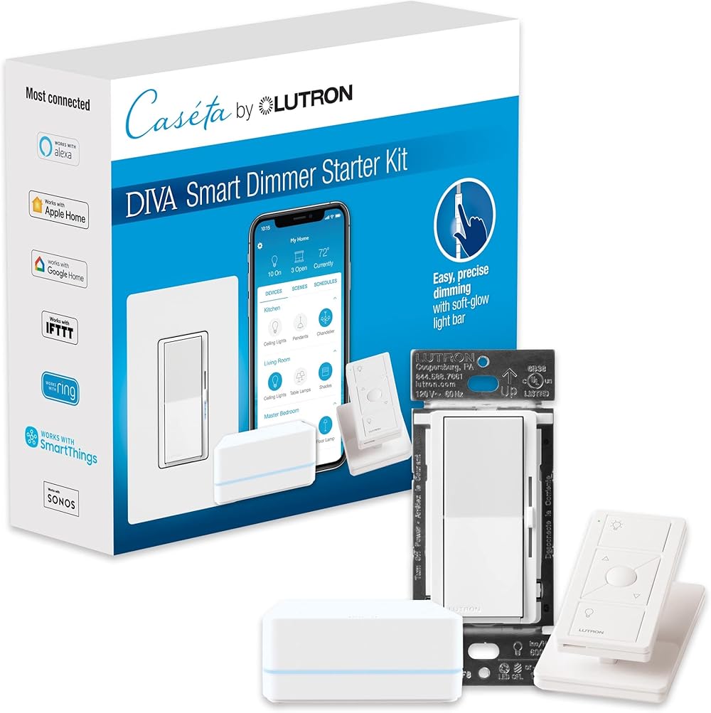 Lutron Diva Smart Dimmer Switch Starter Kit for Caséta Smart Lighting ...