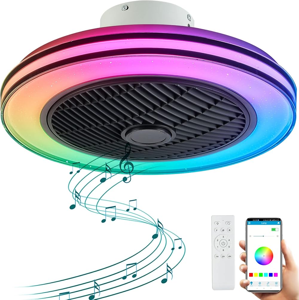 Low Profile Ceiling Fan with Light and Bluetooth Speaker Flush Mount ...