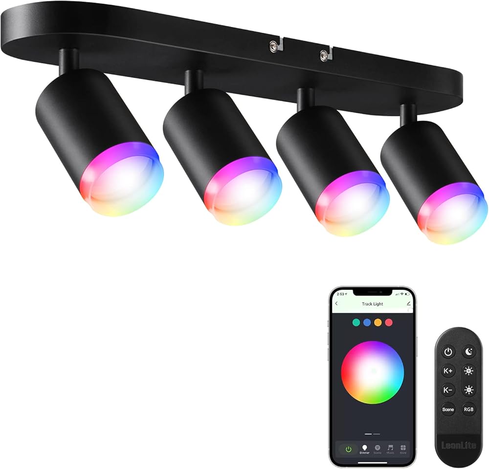 30W 4-Light Smart LED Track Lighting, 2.4G WiFi, Dimmable RGBCW (2400 ...