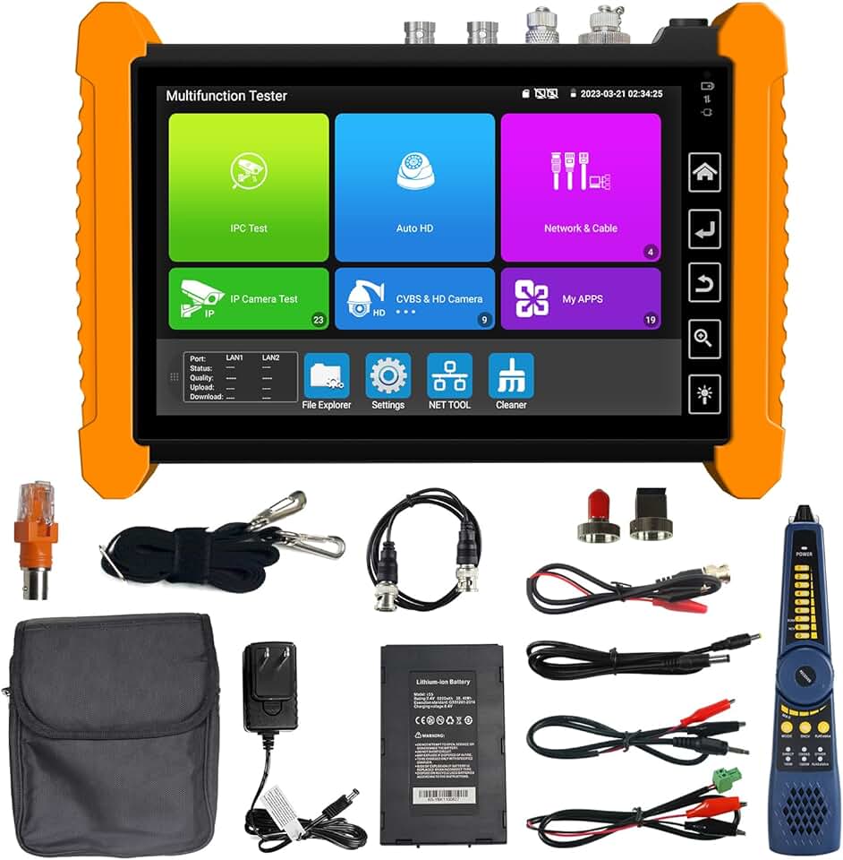 8K IP Camera Tester, CCTV Tester 7 inch Touchscreen 8MP TVI CVI AHD SDI ...