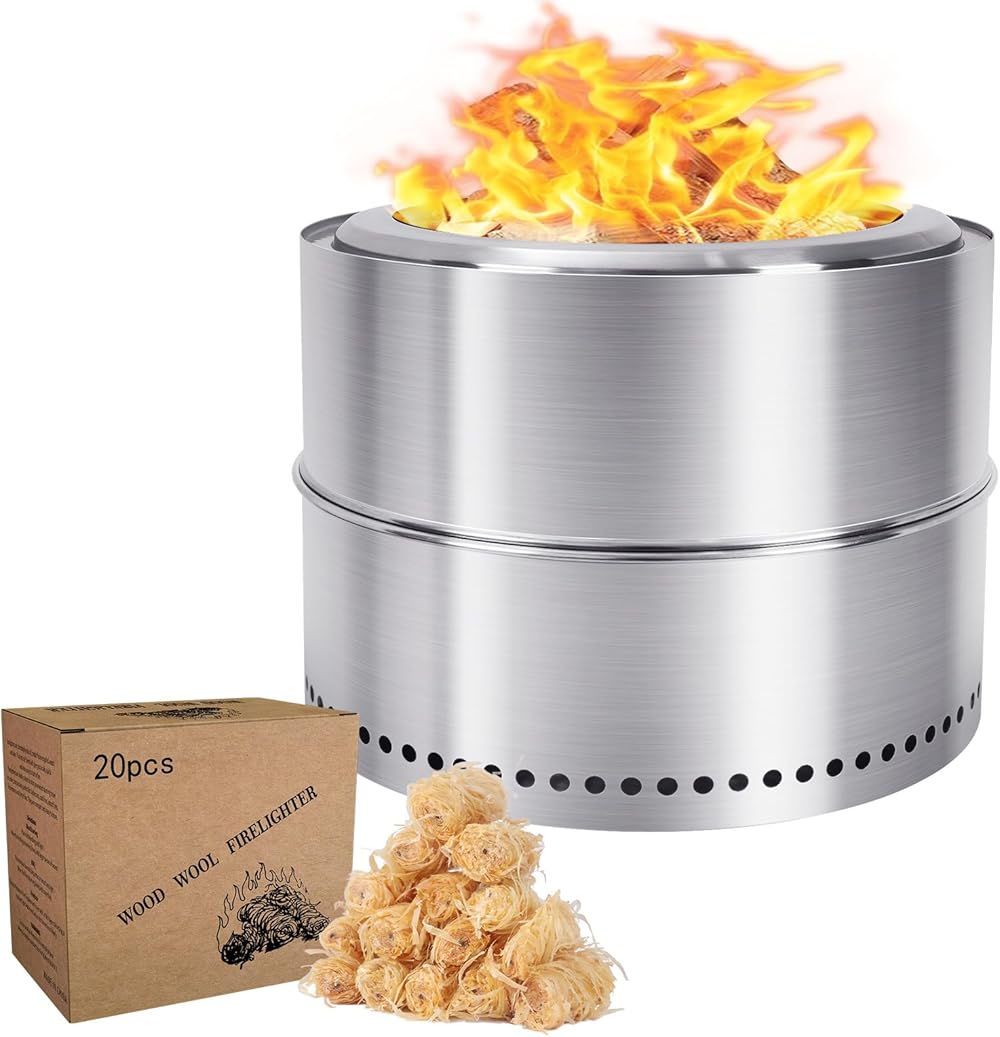 20inch Smokeless Firepit Outdoor and Fire Starters 20pcs for Camping ...