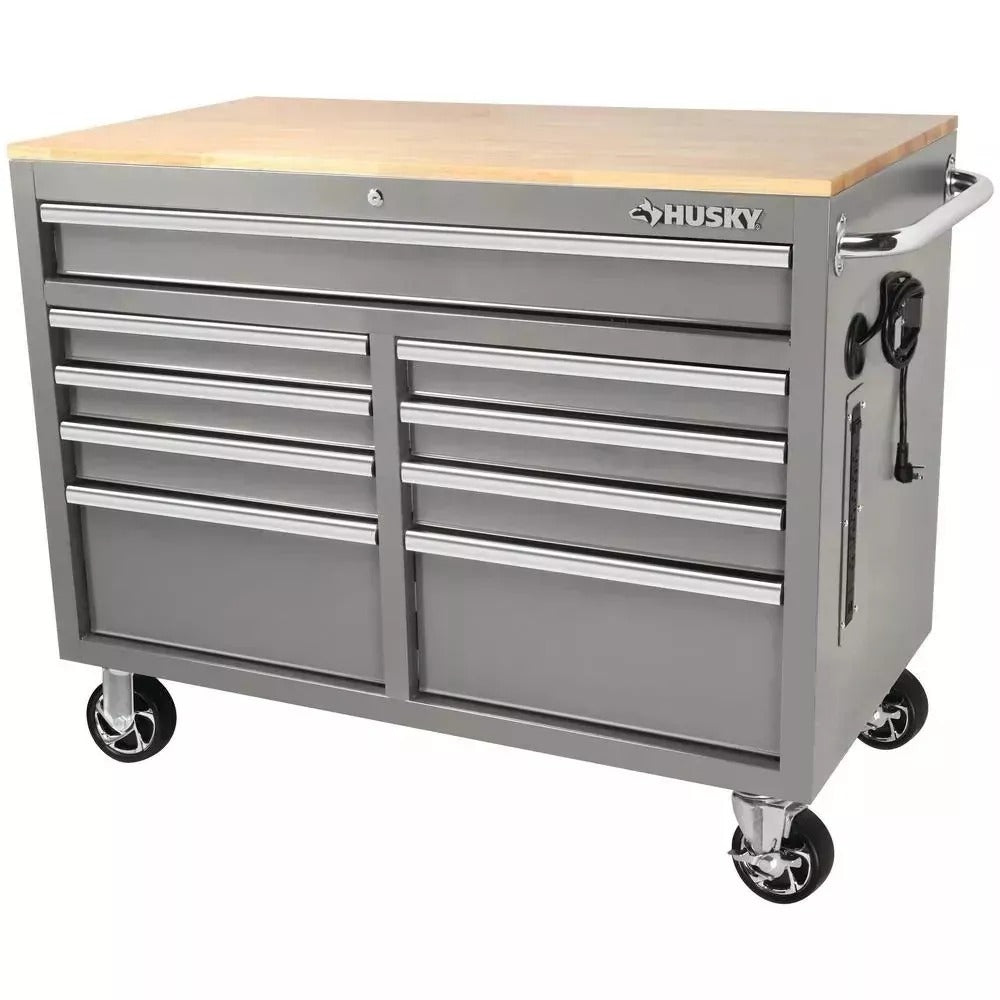 Husky 46 in W x 24 in D 9Drawer Gloss Gray Deep Tool Chest Mobile Workbench