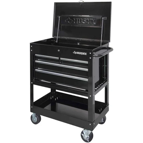 Husky 33 in. W 4-Drawer Mechanics Tool Utility Cart in Gloss Black