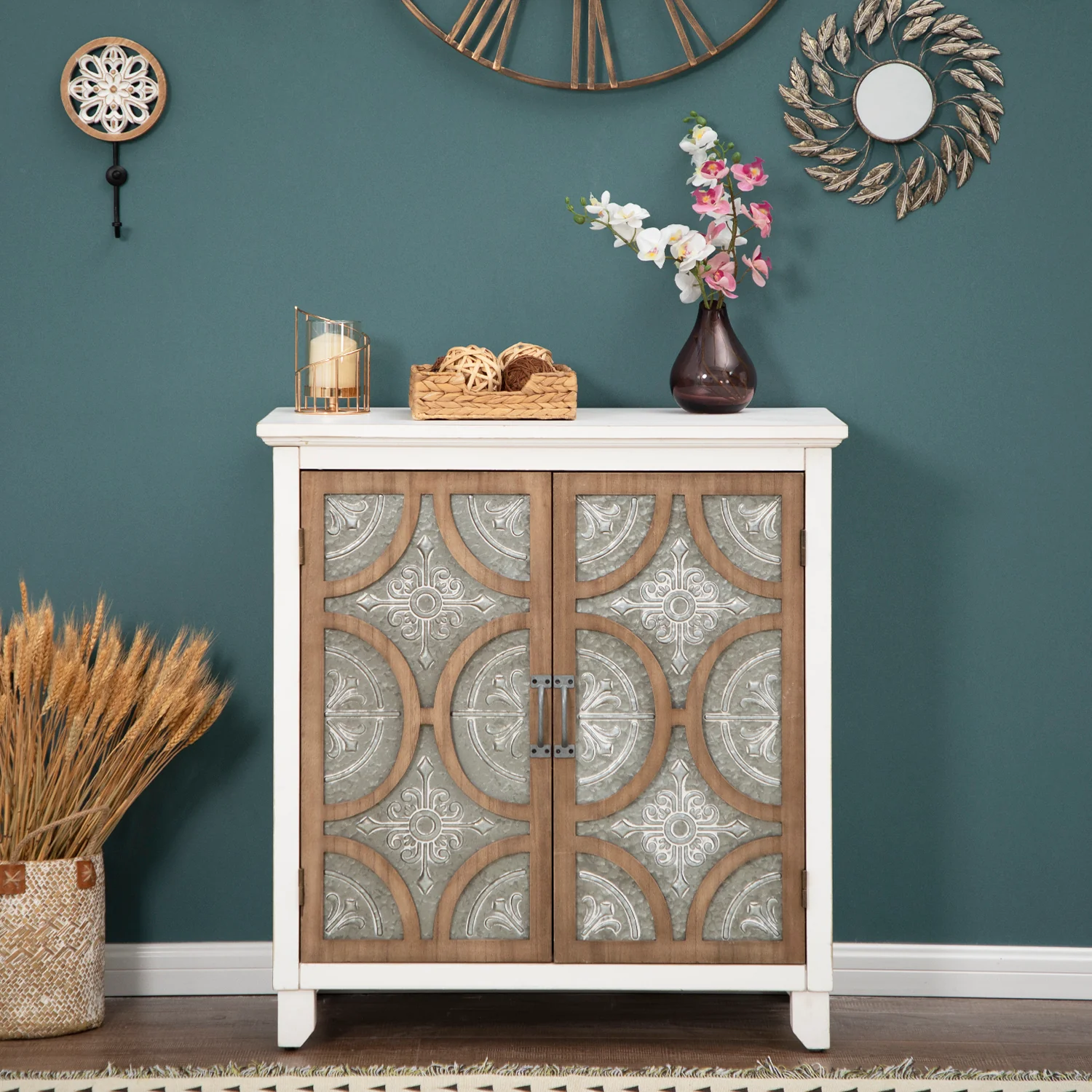 MFSTUDIO 2-Door Retro Coin Shape Accent Storage Cabinet