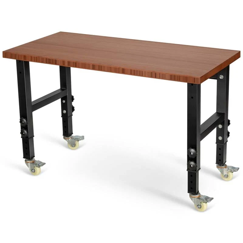 48" x 24" Bamboo Mobile Workbench with Casters, Heavy-Duty Steel Work ...