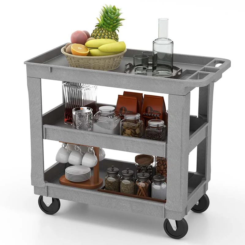 3-Tier PP Service Utility Cart Heavy-Duty Rolling Work Cart with 550 ...
