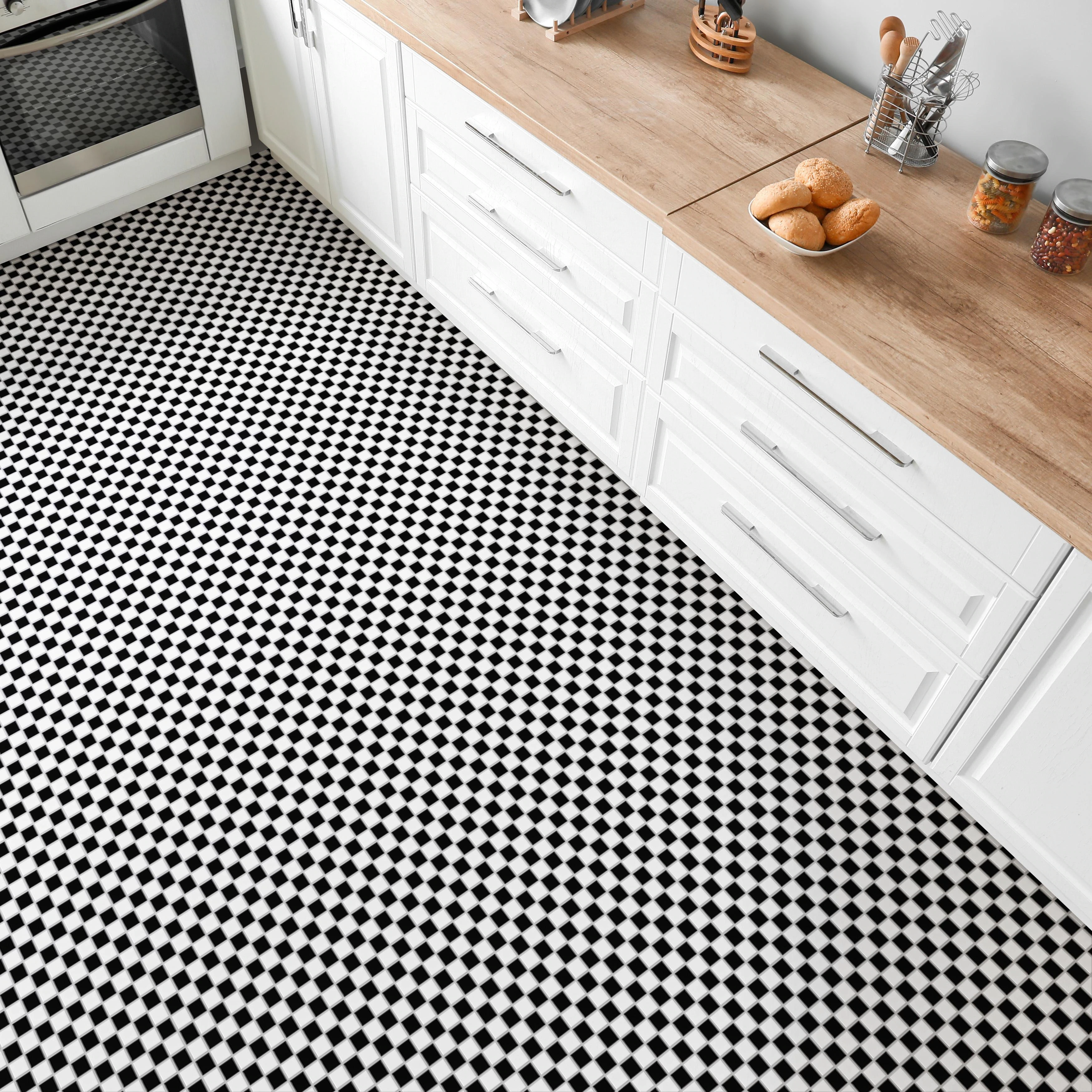 Merola Tile Checkerboard Square Glossy 12" x 12" Porcelain Floor and ...