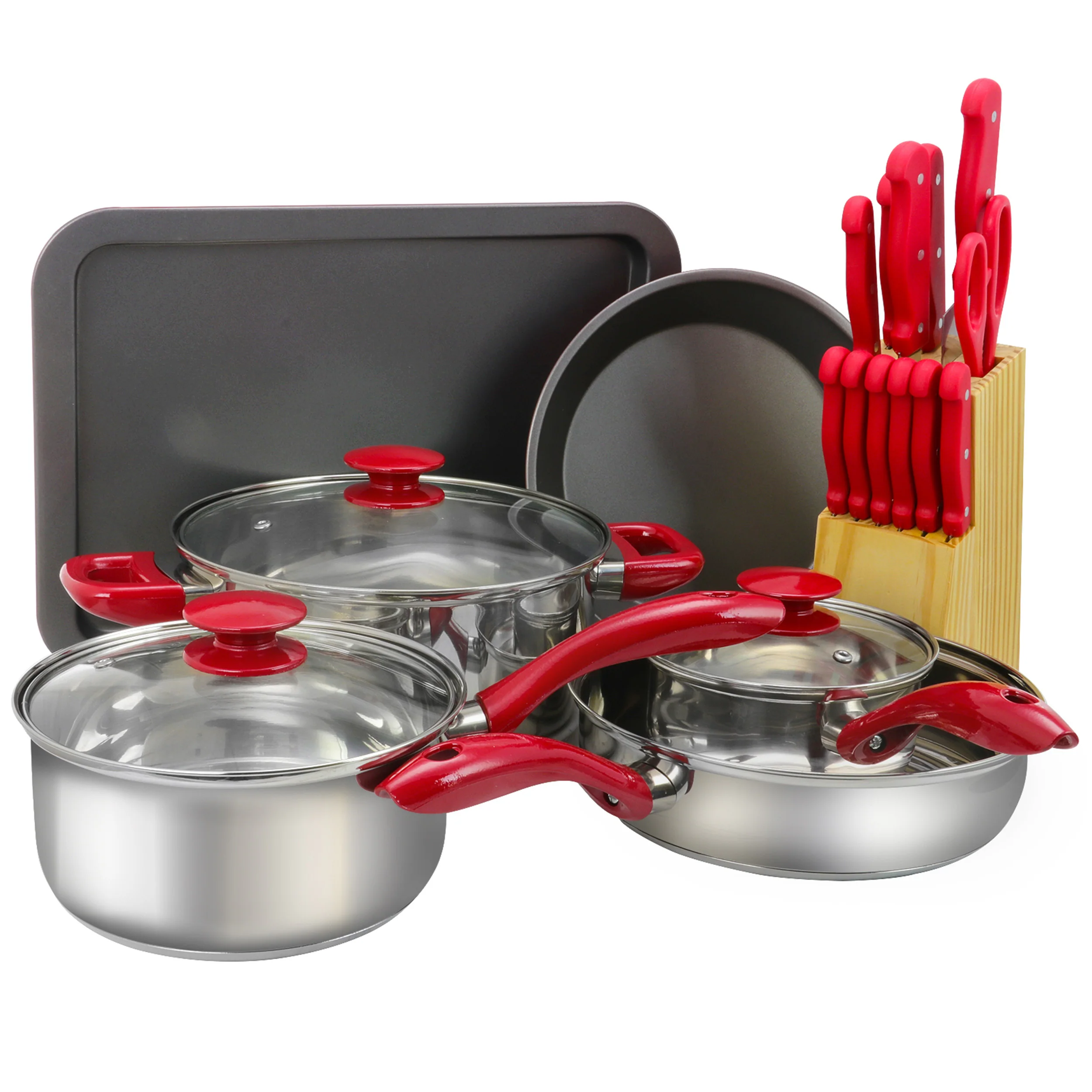 MegaChef 22 Piece Cookware Combo Set in Red - Arizona Outlet