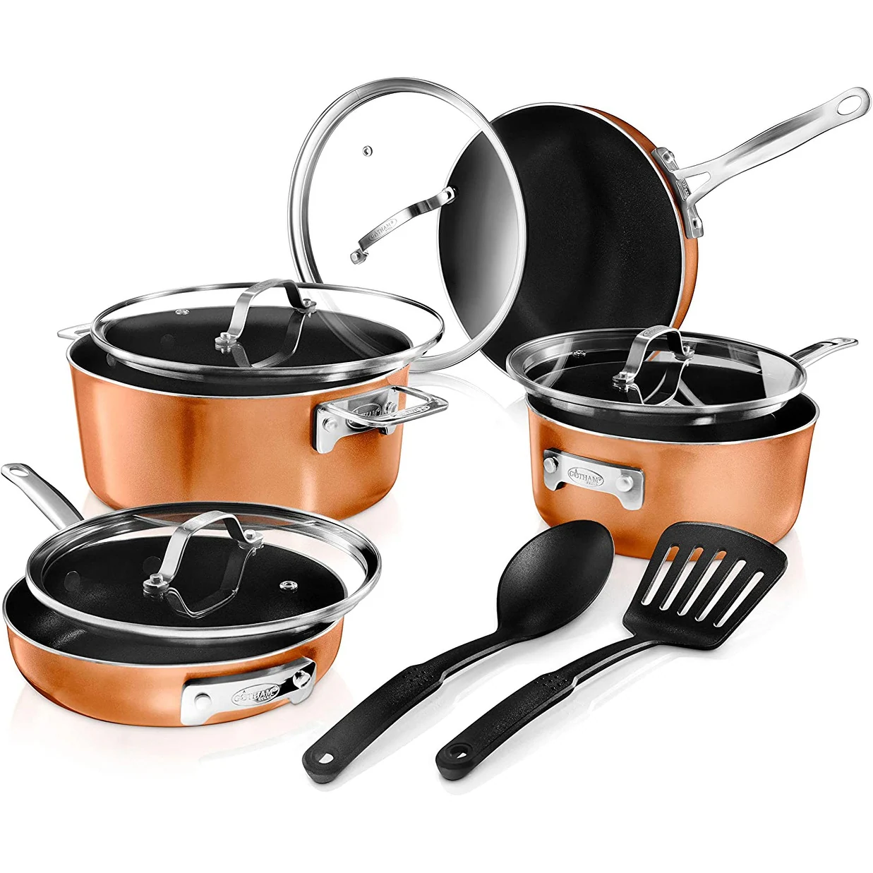 Gotham Steel Stackmaster 10 Piece 7'' and 9'' Copper Space Saving ...
