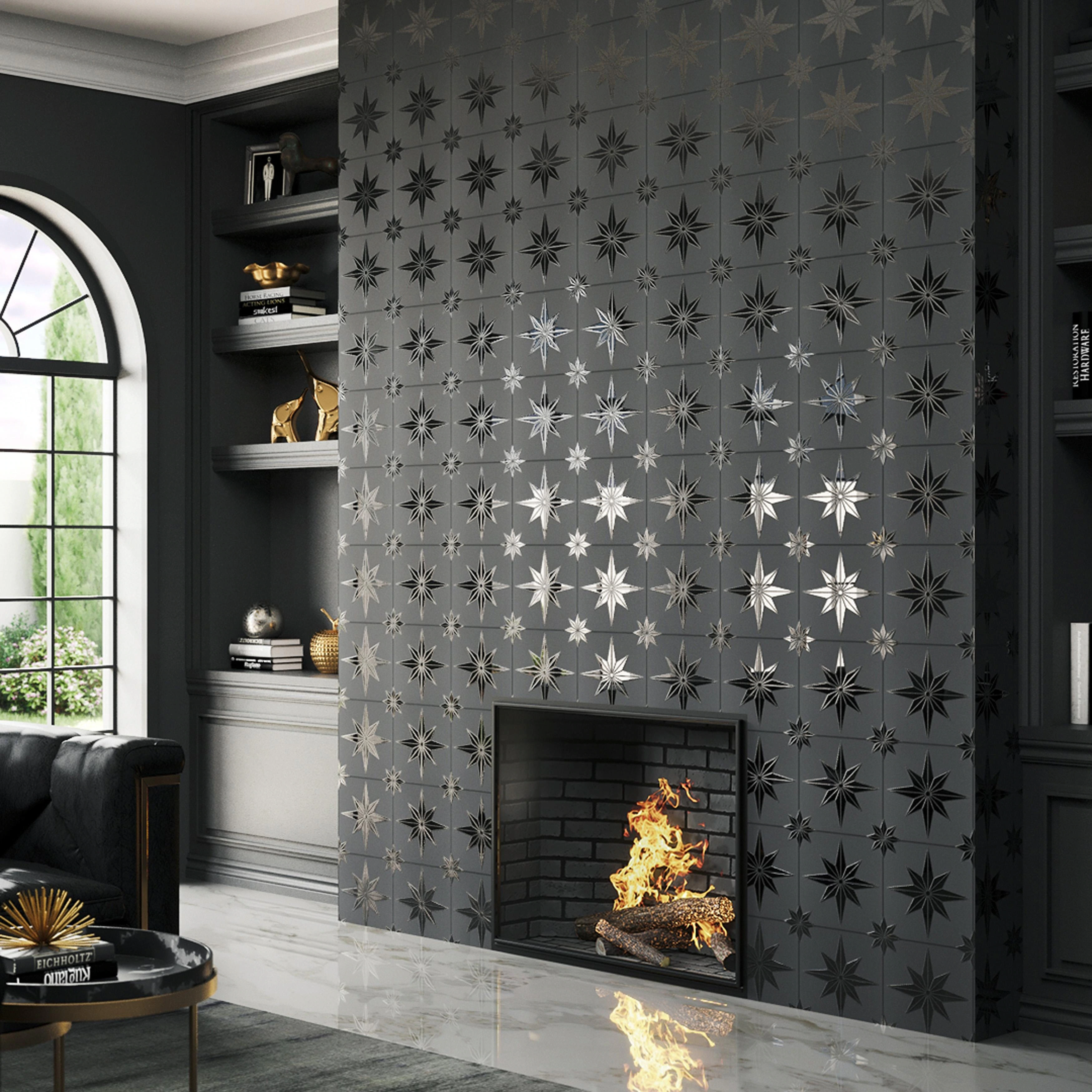 Merola Tile Stella Lustre Midnight 9-3/4" x 9-3/4" Porcelain Wall Tile ...