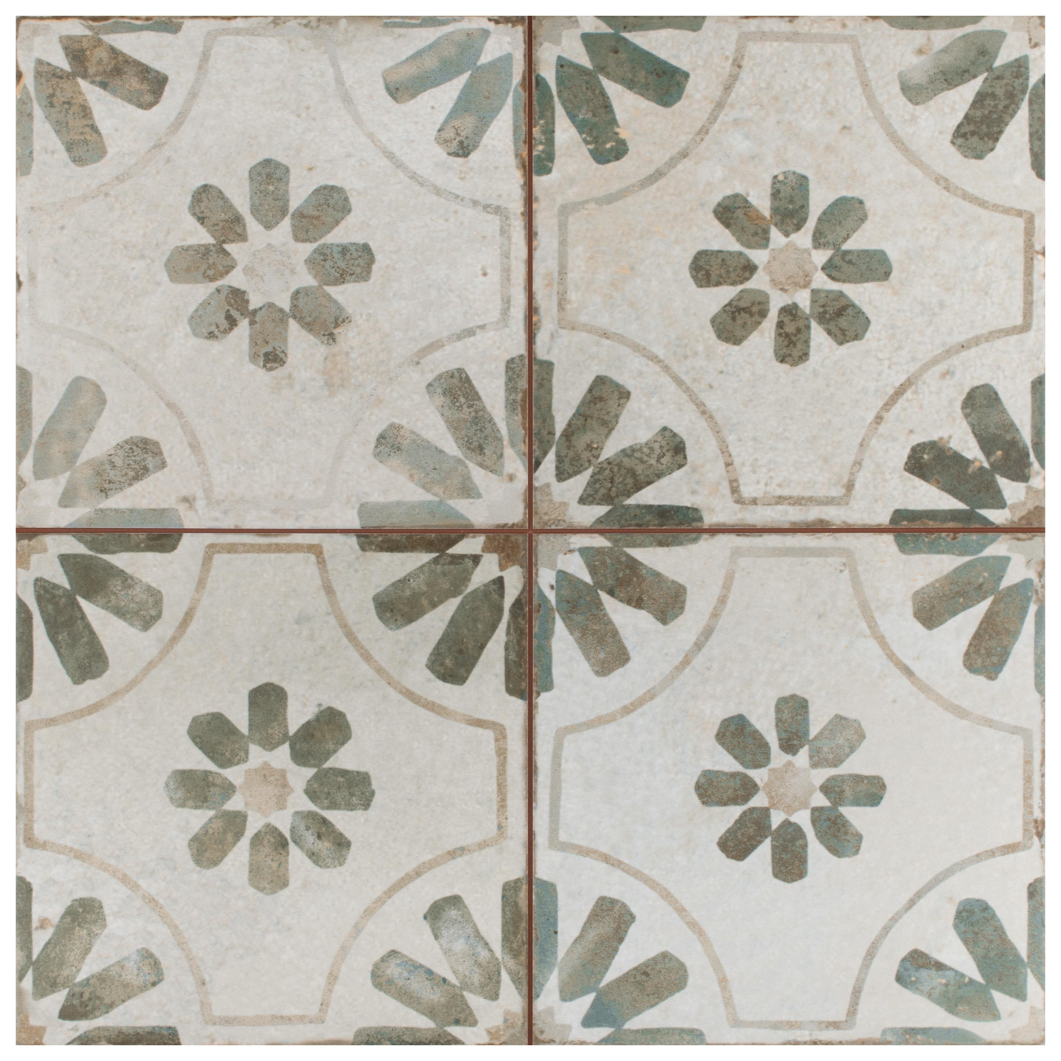 Merola Tile Kings Blume Sage 17-5/8" x 17-5/8" Ceramic Floor and Wall ...