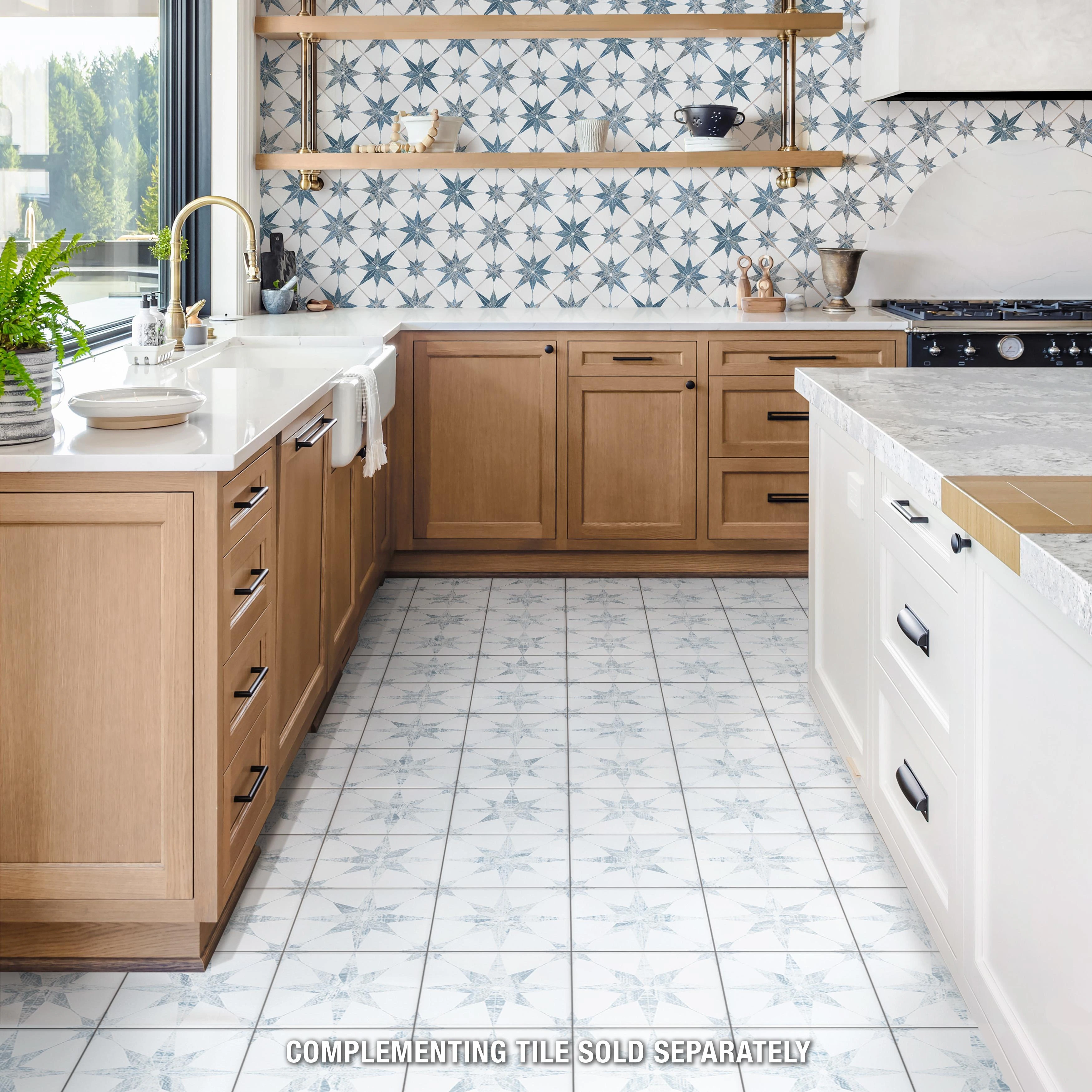 Merola Tile Cassis Stella White 9-3/4" x 9-3/4" Porcelain Floor and ...