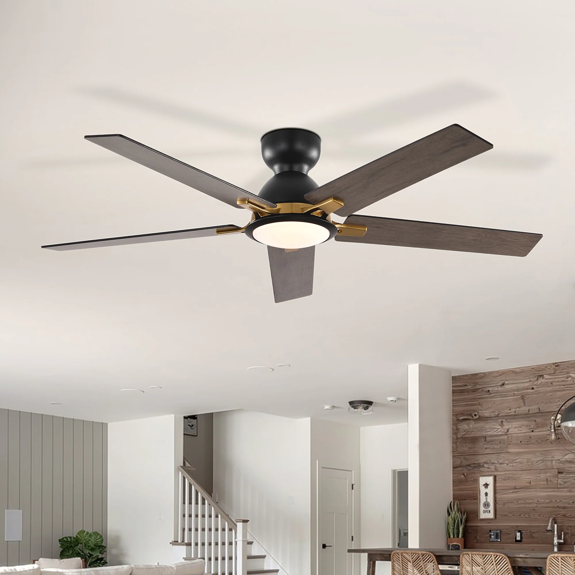 52 inch 5 Blade Flush Mount Ceiling Fan with LED Light Remote - Costco ...