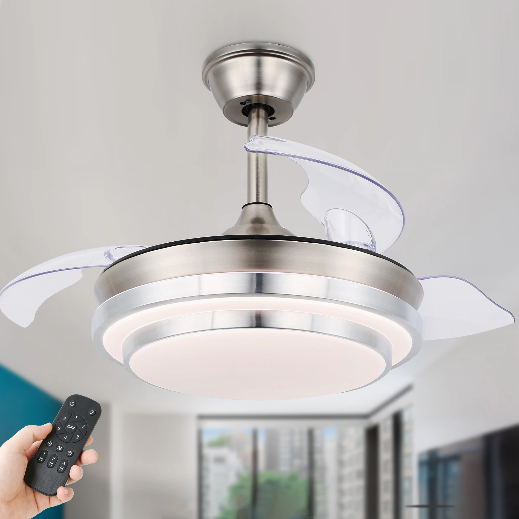 42" Modern Retractable Ceiling Fan with Led Light, 6-speed Reversible ...