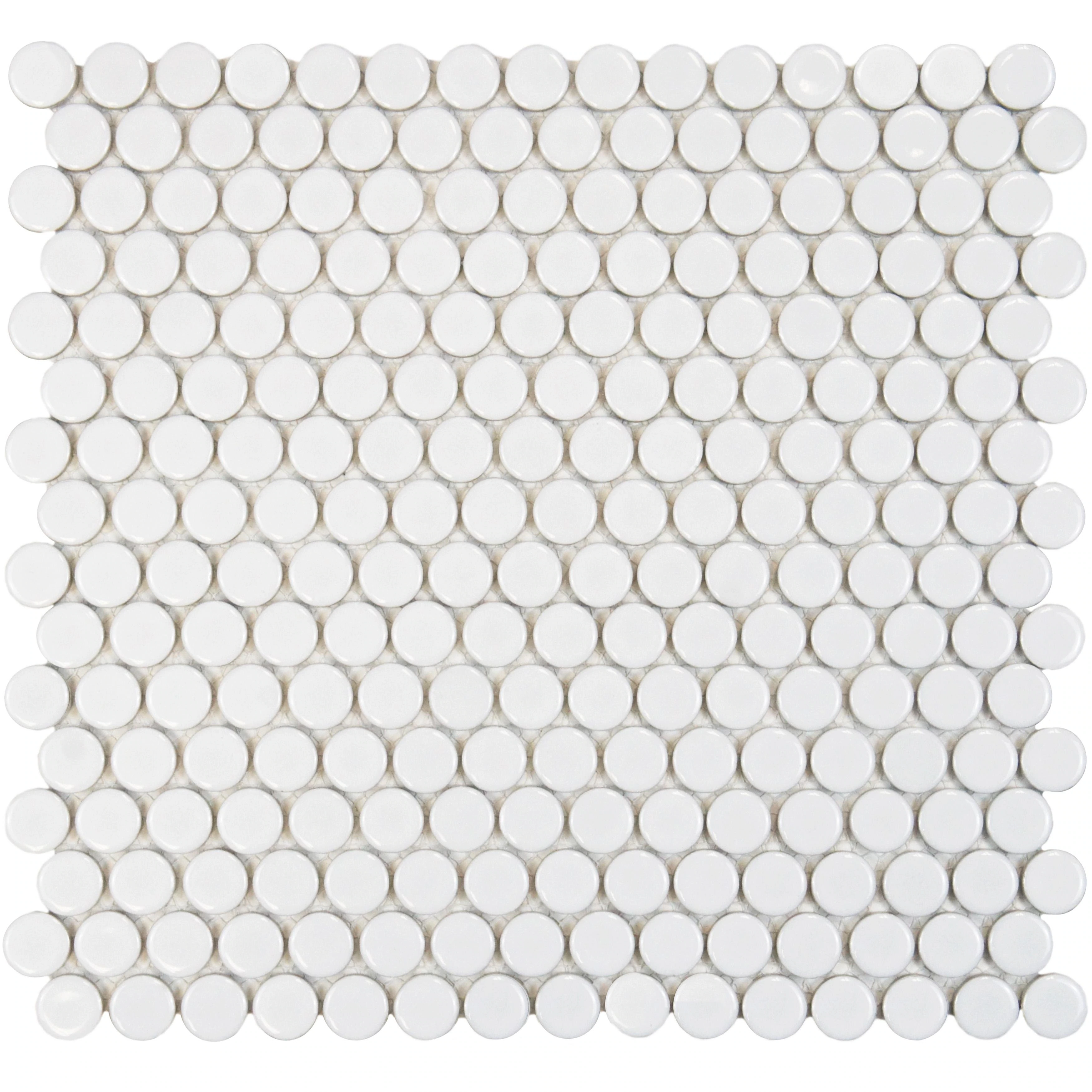Merola Tile Hudson Penny Round Glossy White 11-7/8" x 12-5/8" Porcelain ...
