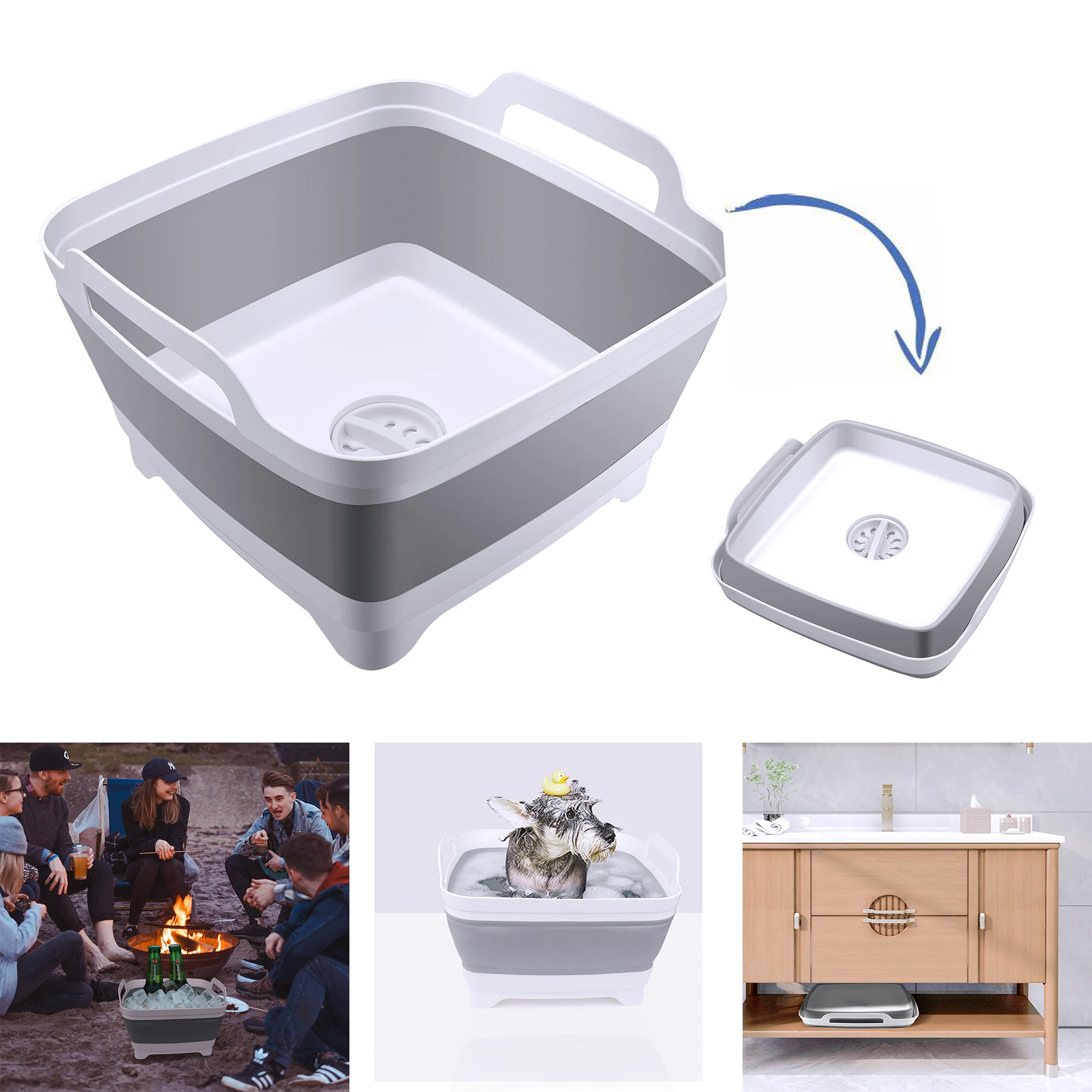 10L Dish Rack, ODOLAND Collapsible Wash Basin Folding Wash Tub Portable ...