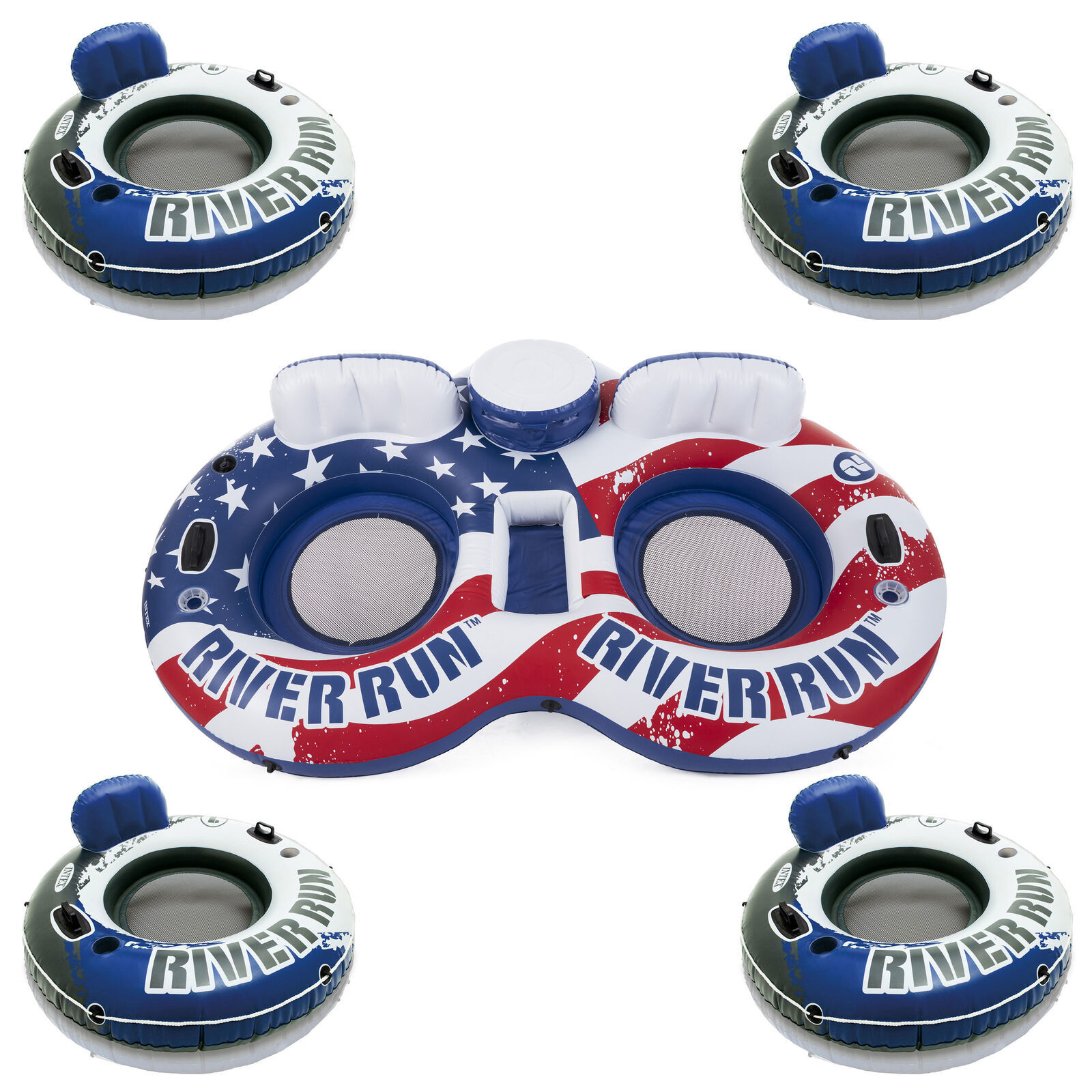 Intex American Flag 2 Person Float w/ River Run 1 Person Tube (4 Pack ...