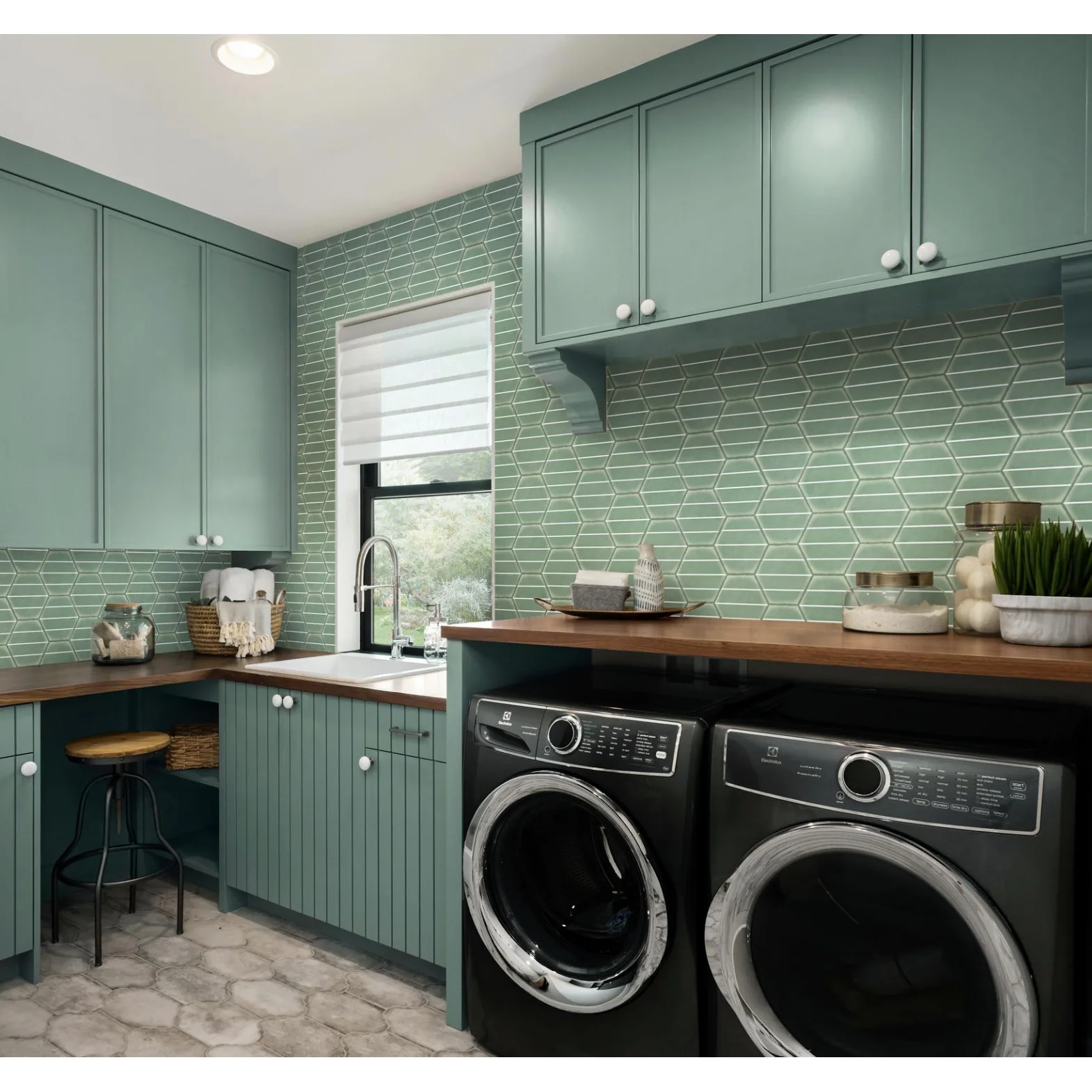 Merola Tile Palm Linear Hex Green 6" x 7" Porcelain Floor and Wall Tile ...