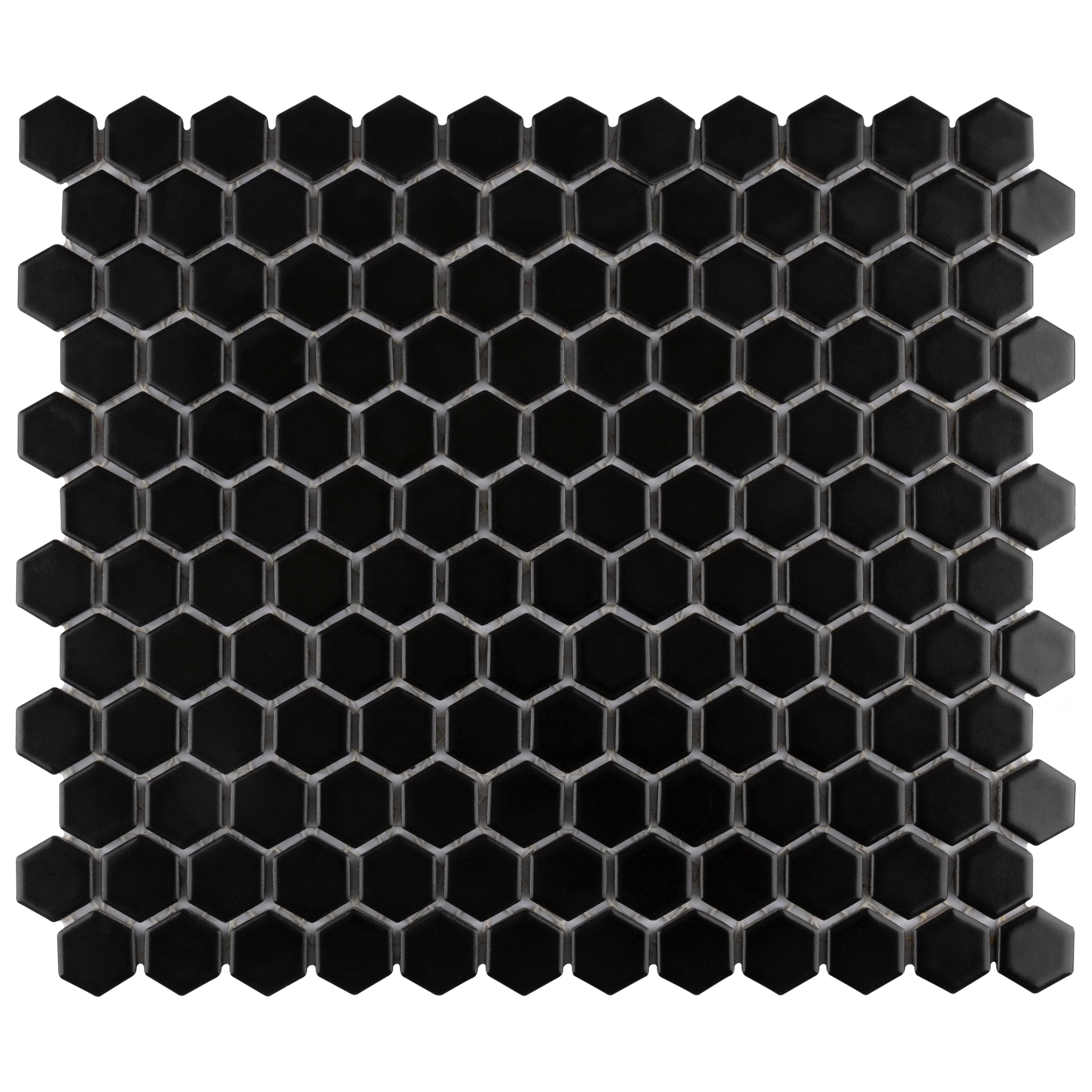 Merola Tile Metro 1" Hex Matte Black 10-1/4" x 11-7/8" Porcelain Floor ...
