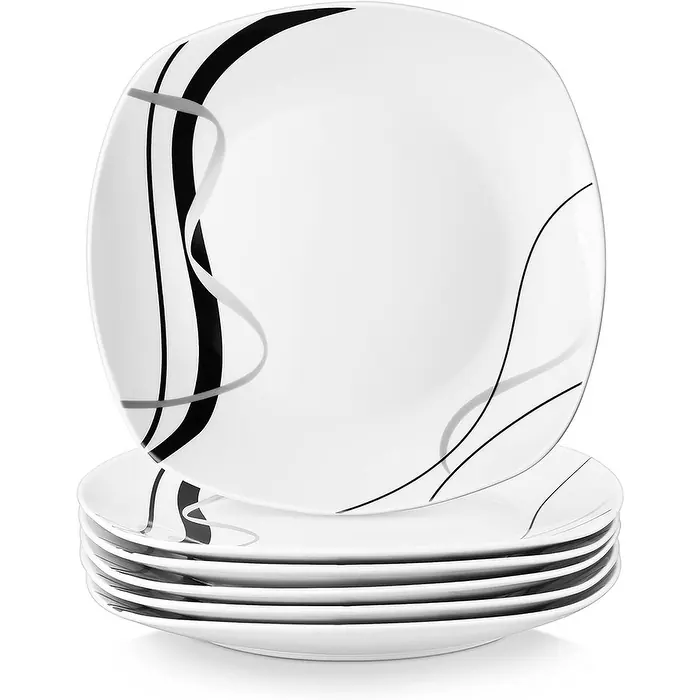 Dinner Plates Set of 6, 9.8 Inch Ceramic Plates, Square Plate Set ...