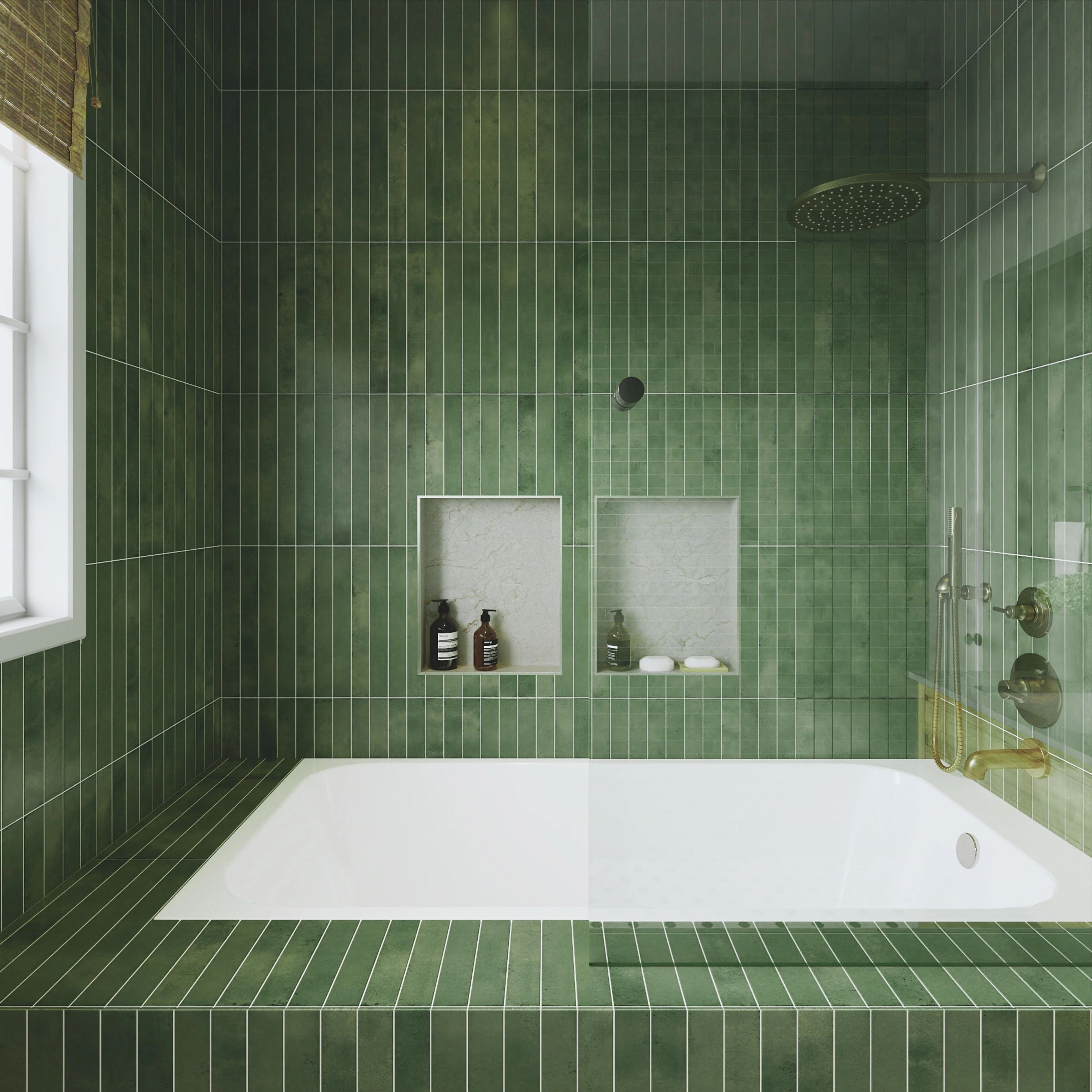 Merola Tile Phoenix Green 1-7/8" x 17-3/4" Porcelain Floor and Wall ...