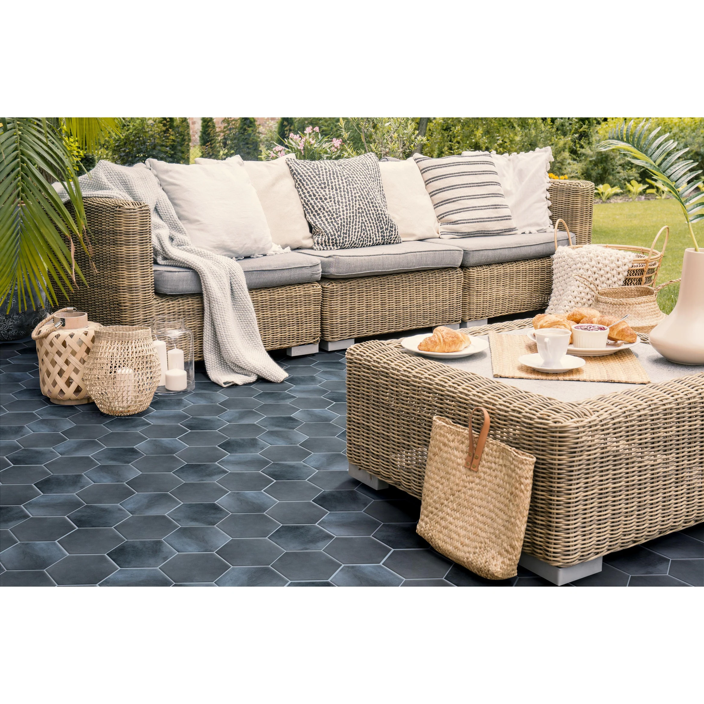 Merola Tile Industrial Hex Blue 8-1/2" x 9-7/8" Porcelain Floor and ...