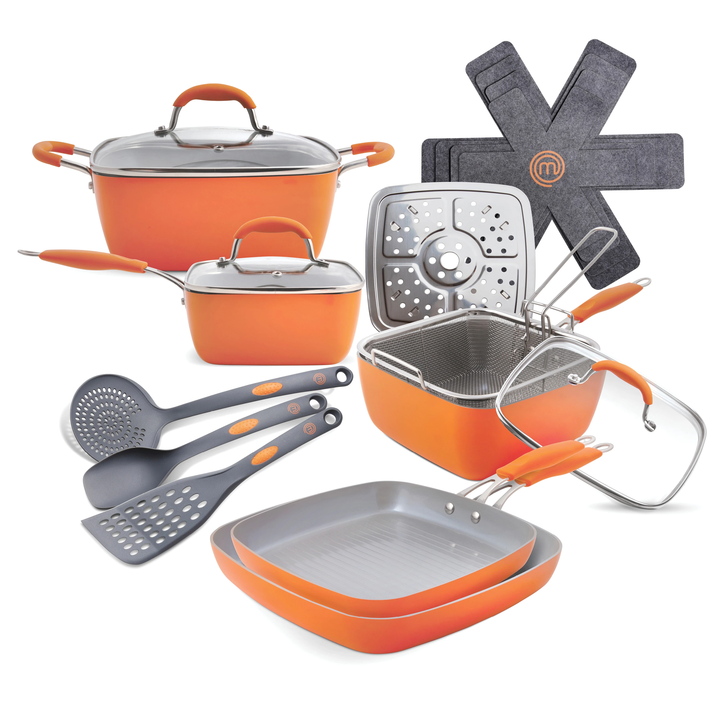 MasterChef MC3006 17 Pieces Champions Square Cookware Set Orange ...