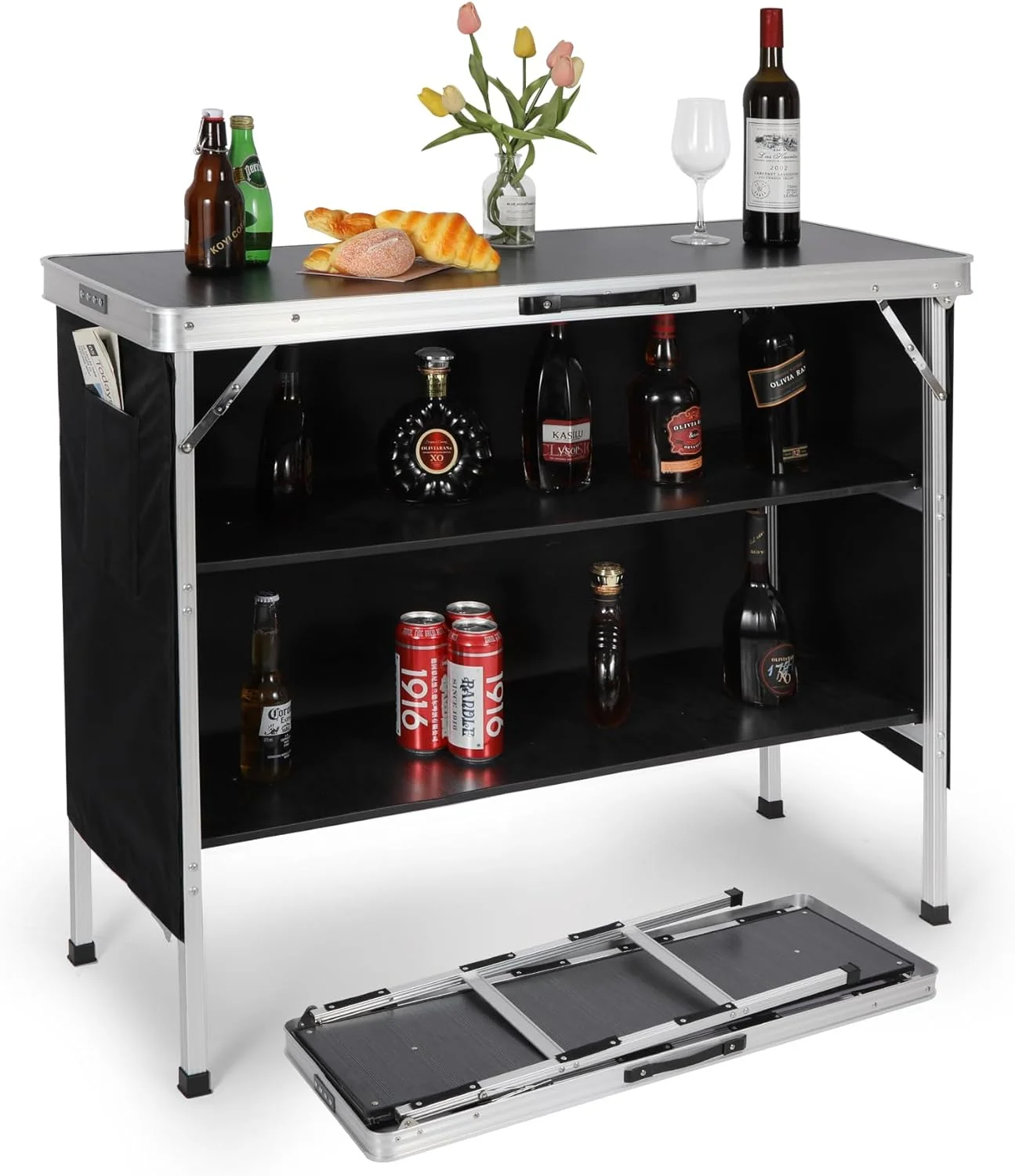 REDCAMP Extra Long Portable Bar Table with Storage Shelf, Pop-up ...