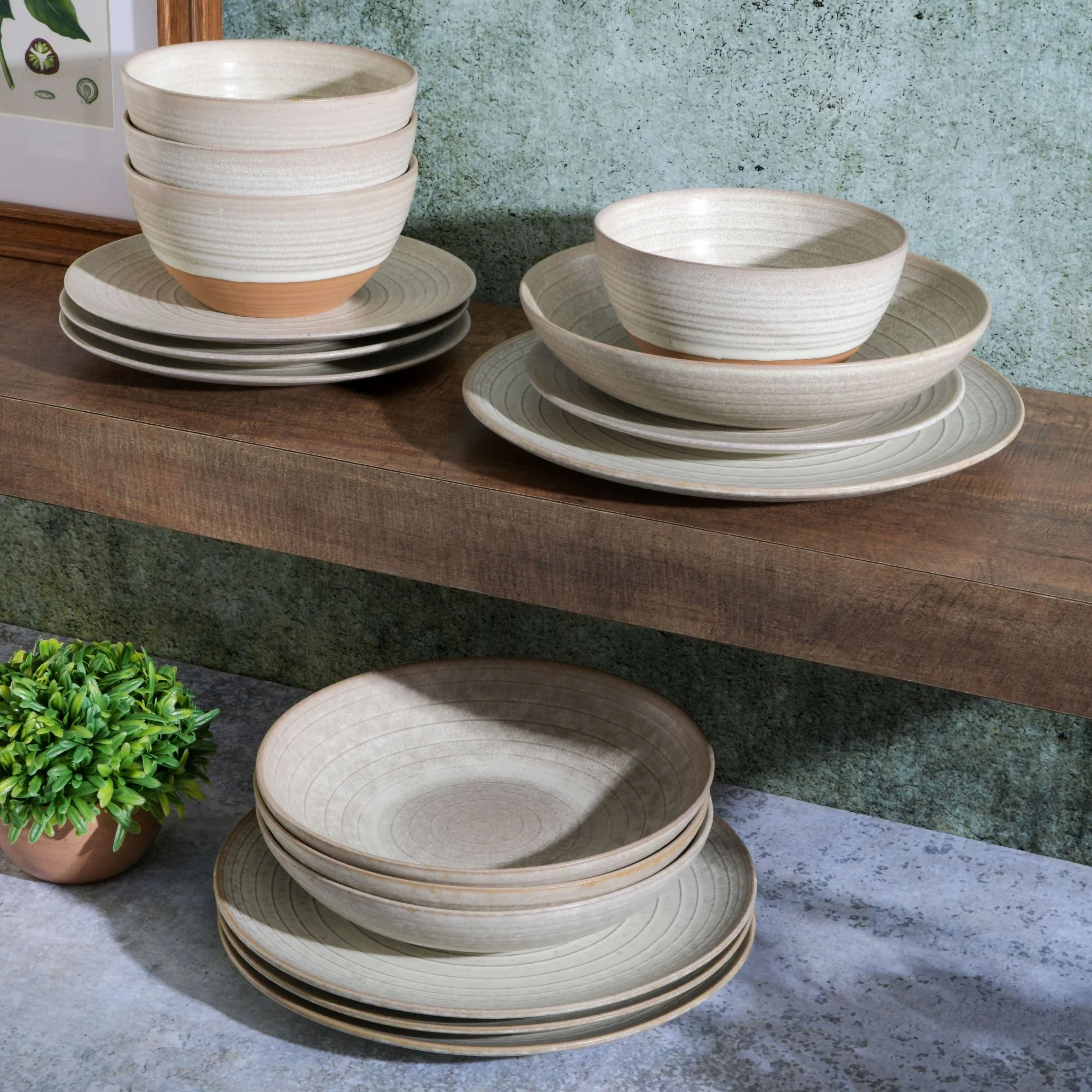 Gibson Elite Dreamweaver 16-Piece Double Bowl Reactive Glaze Terracotta Dinnerware Set - Arizona ...