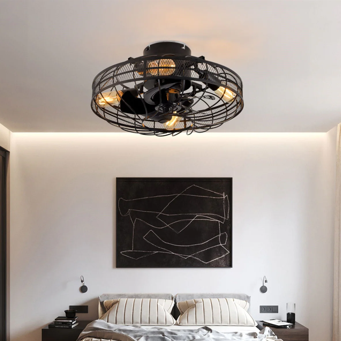 5 Blade Caged Ceiling Fan with Remote Control and Light Kit - 20 ...