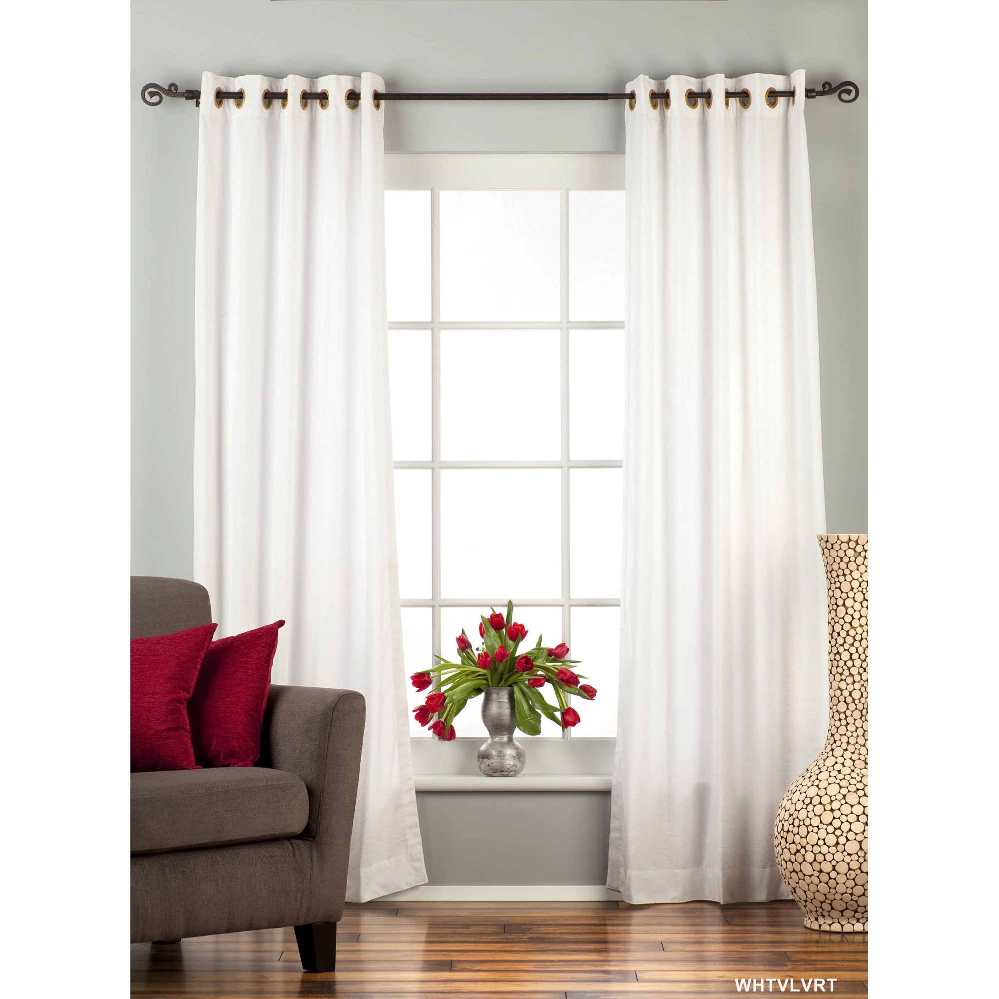 White Ring / Grommet Top Velvet Curtain / Drape / Panel - Piece ...