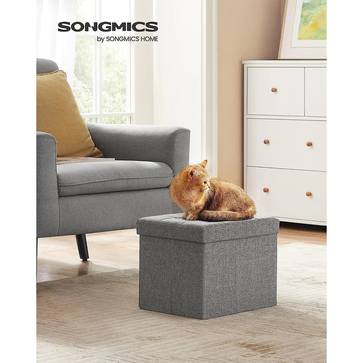 SONGMICS Folding Storage Ottoman, Storage Bench, Cube Footrest ...