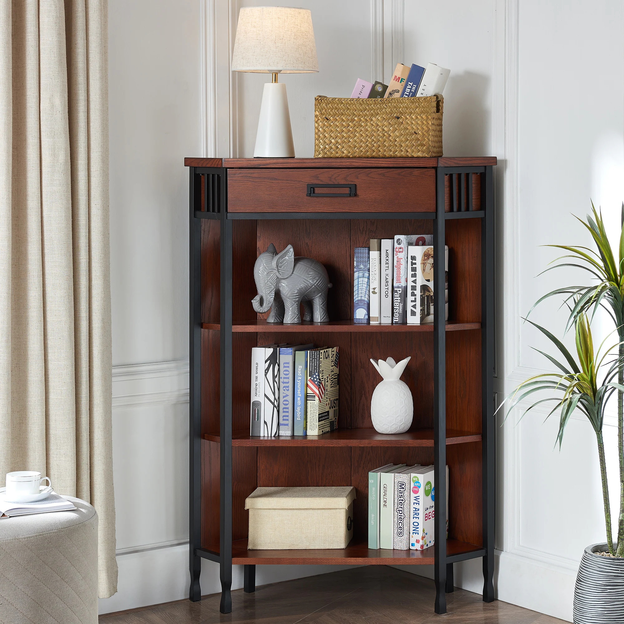 Leick Home Mission Mantel Height Corner Bookcase with Drawer Storage ...