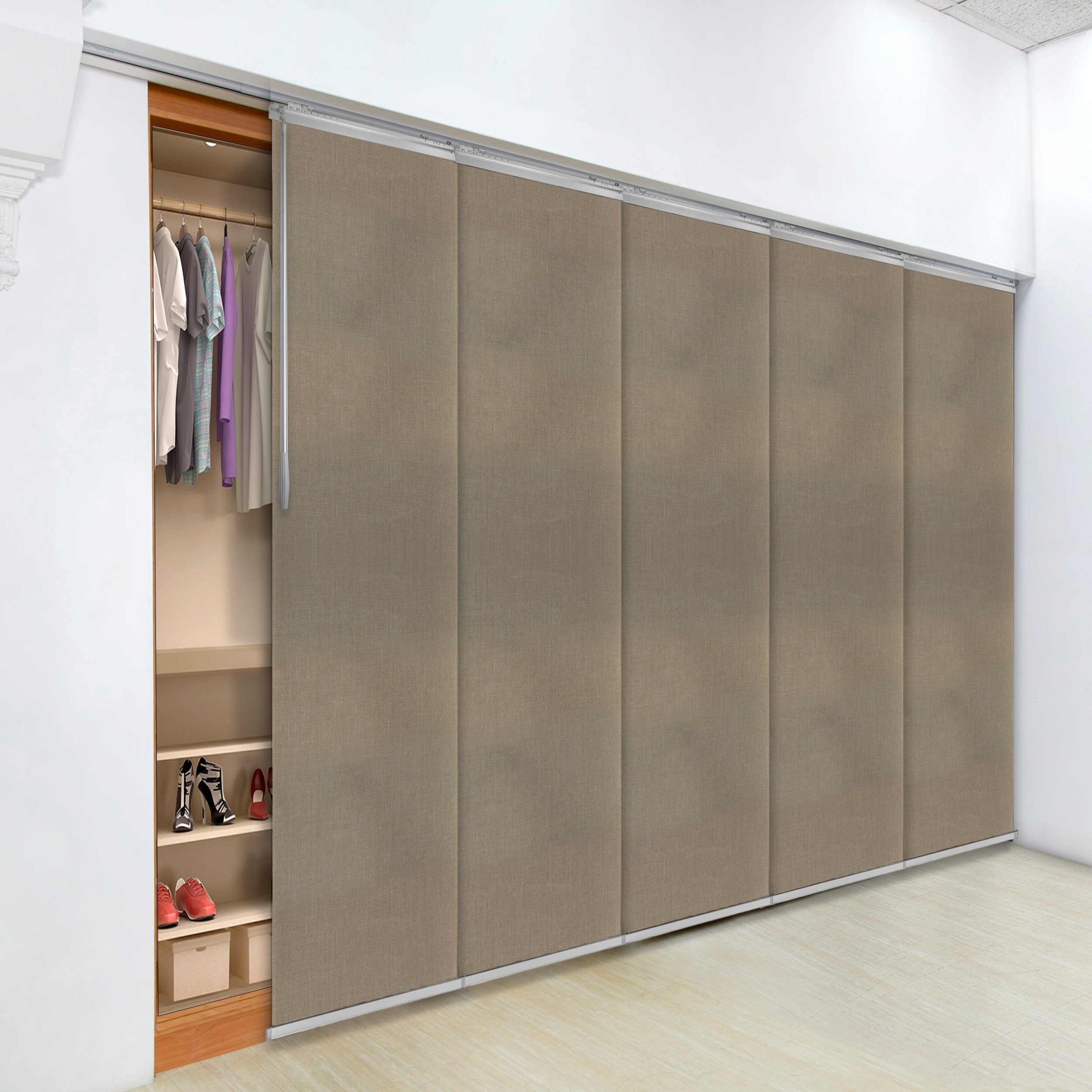 InStyleDesign - Champagne 5-Panel Single Rail Panel Track Extendable 58 ...