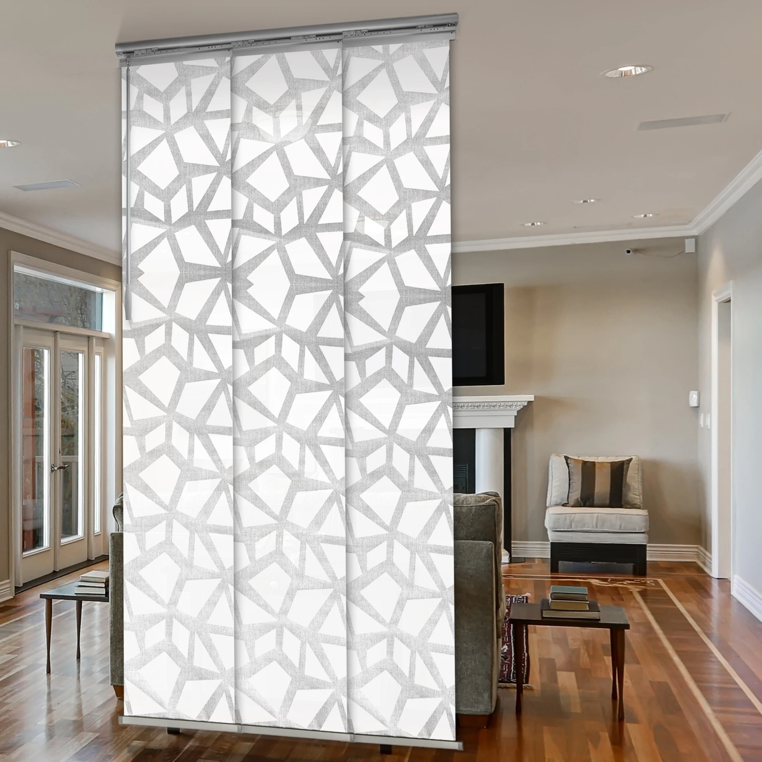 InStyleDesign Geometric White 3-Panel Single Rail Panel Track / Room ...