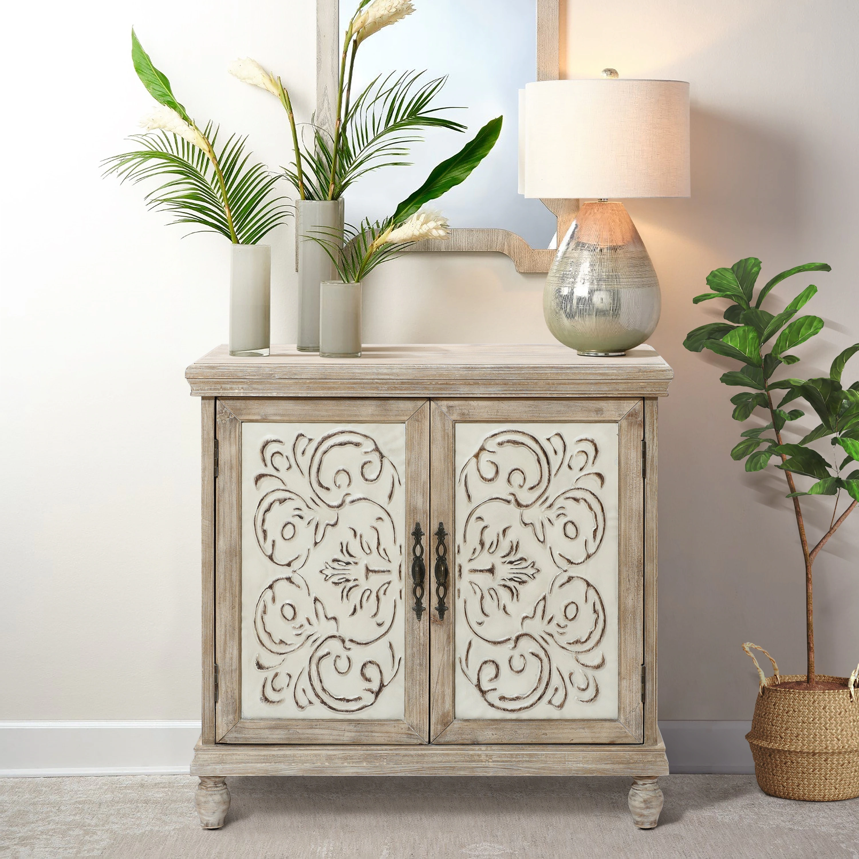 2-Door Distressed Farmhouse Pine Wood Storage Cabinet - Arizona Outlet
