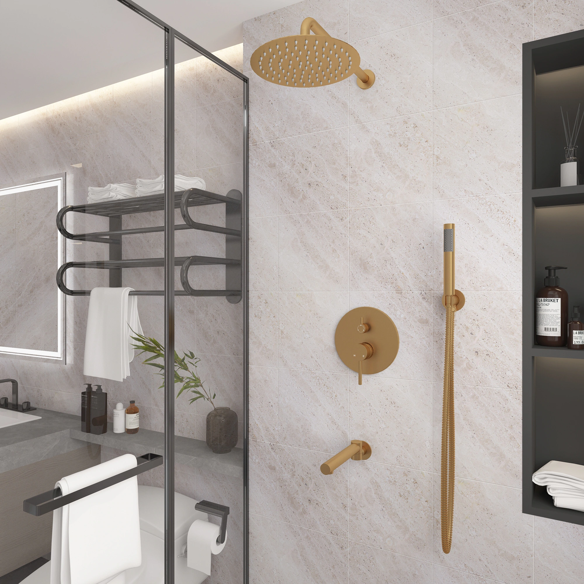 10" Wall Rainfall 3 Way Round Shower System With Swivel Bathtub Spout ...