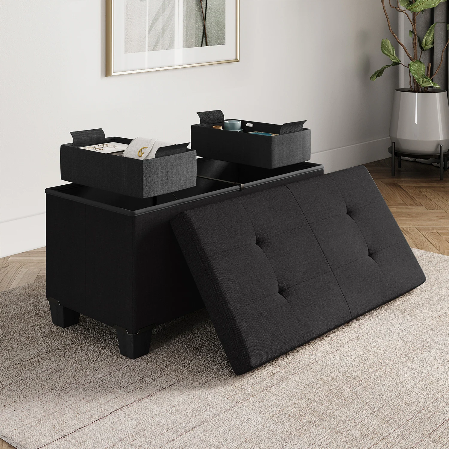 StorageBud Tuffted Folding Foot Rest Storage Ottoman Bench with Storage ...