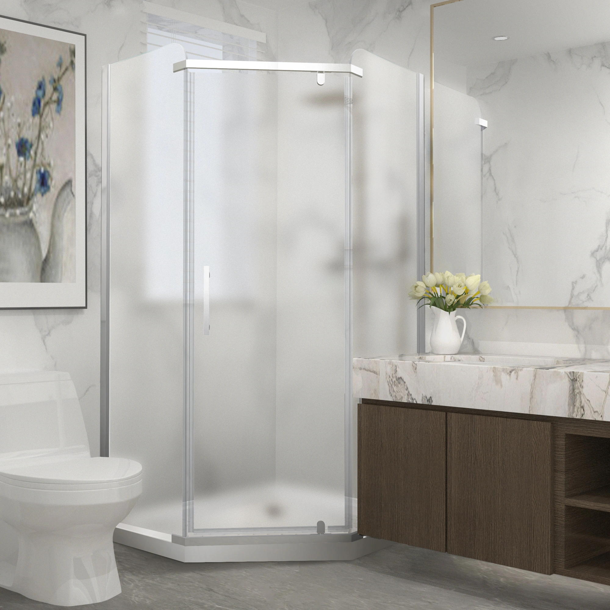 SL4U Shower Neo-Angle Corner Shower Enclosure With Frosted Glass - Arizona Outlet